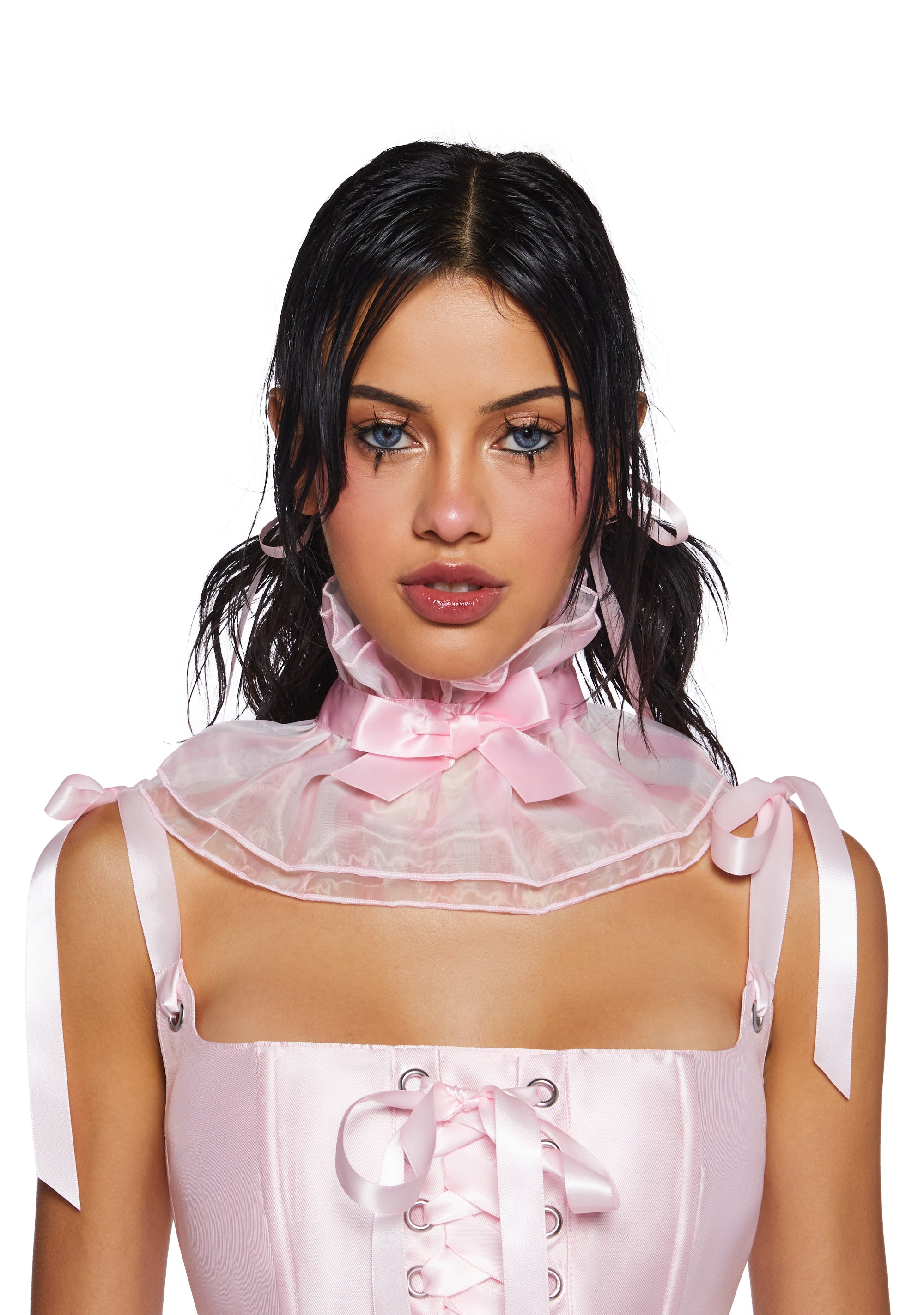 Sugar Thrillz Striped Ruffled Collar With Satin Bow - Pink – Dolls Kill