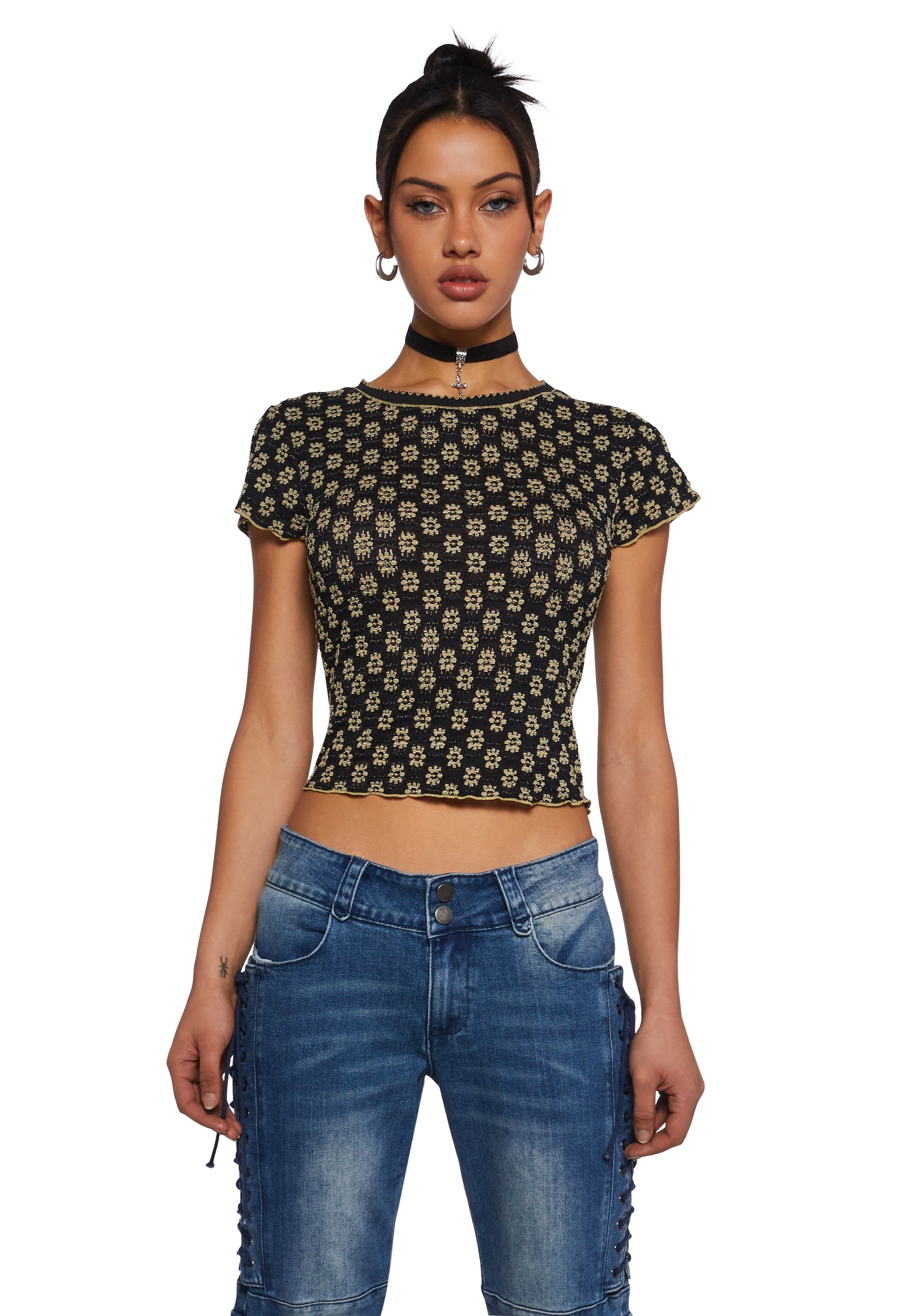 Stretchy Smocked Ditzy Floral Knit Baby Tee Delia's - Multi – Dolls Kill