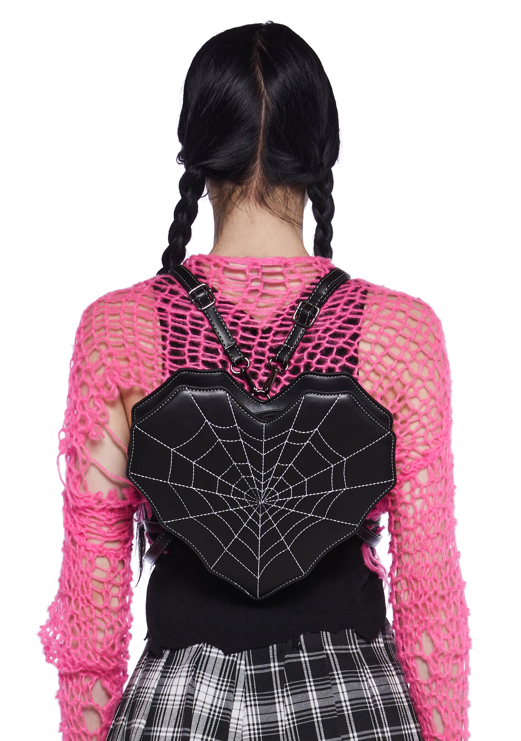 Heart Shaped Embroidered Web Spider Spooky Backpack - Black – Dolls Kill