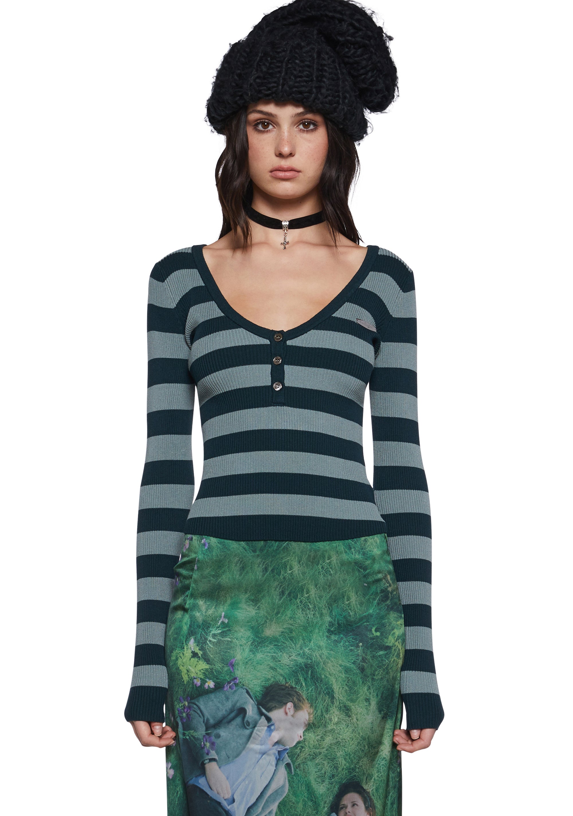 Dolls Kill x Twilight Bella Forks Edward Vampires Striped Top - Green