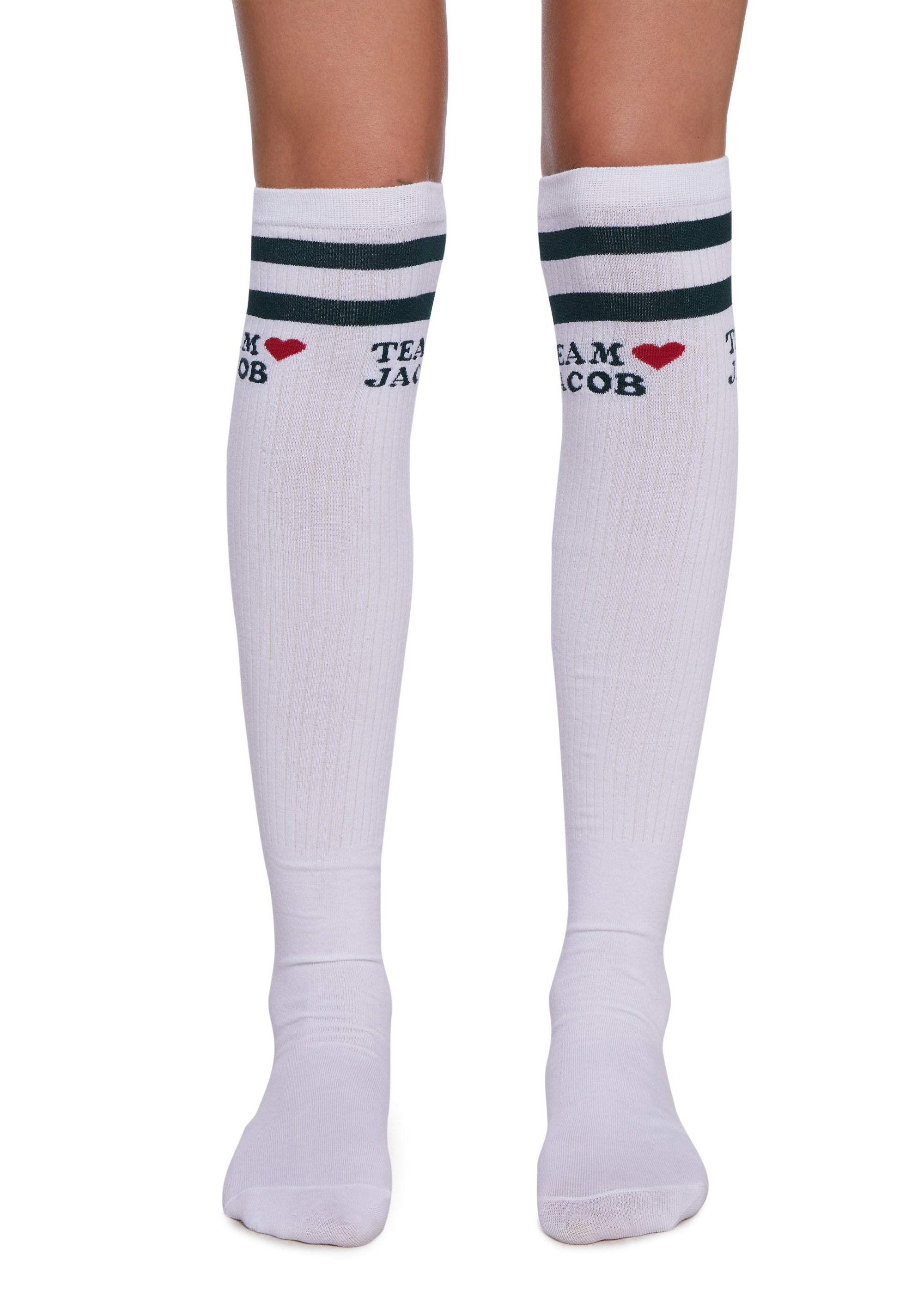 Dolls Kill x Twilight Cotton Striped Team Jacob Varsity Knee High Socks ...