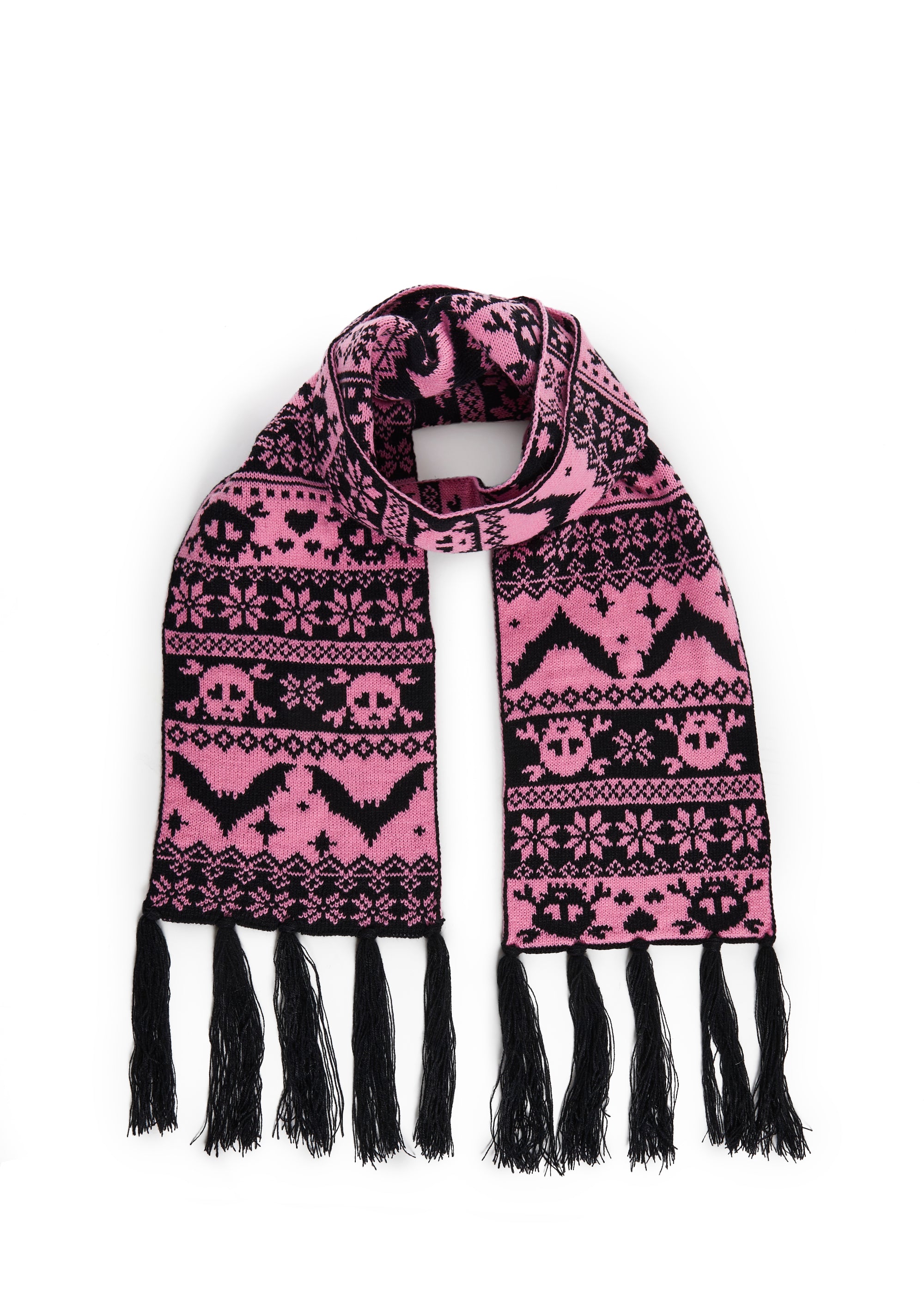 Intarsia Snowflake Cat Skulls Scarf Widow - Multi – Dolls Kill