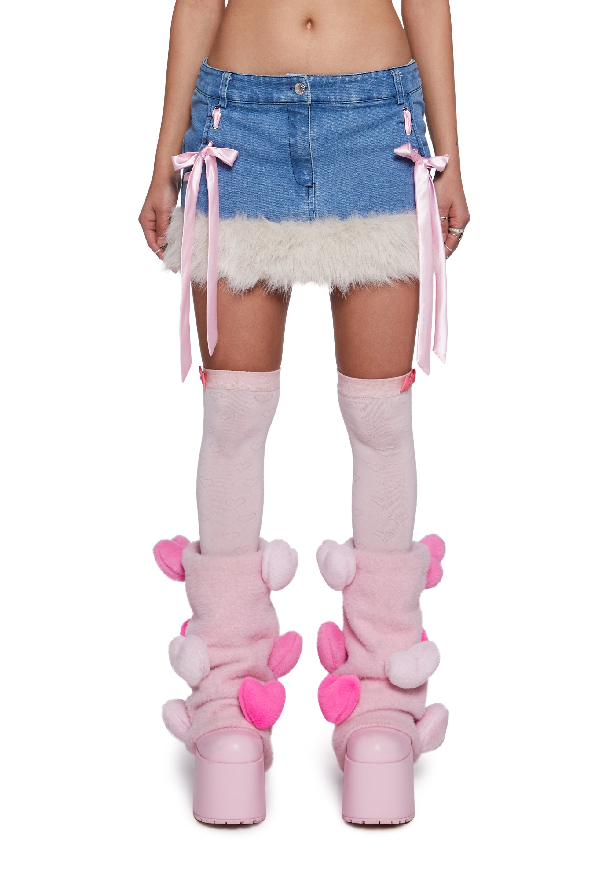 Womens Sexy Denim Mini Skirt With Faux Fur Trim Sugar Thrillz - Blue ...