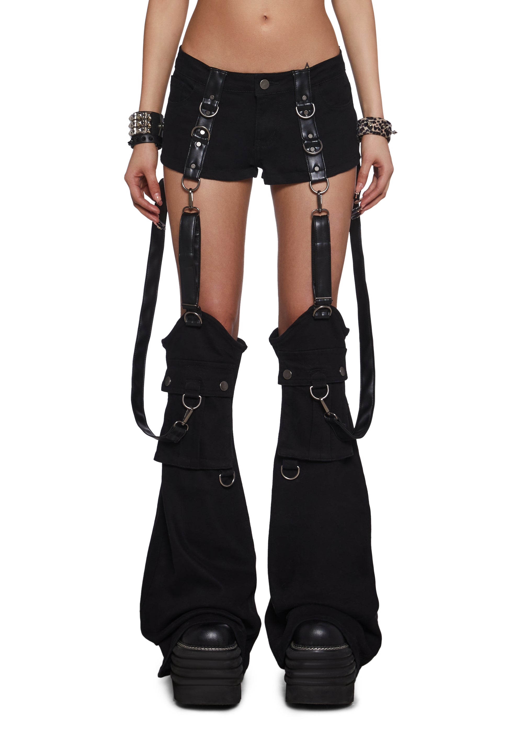 Twill Vegan Leather Shorts With Removable Chaps Widow - Black – Dolls Kill
