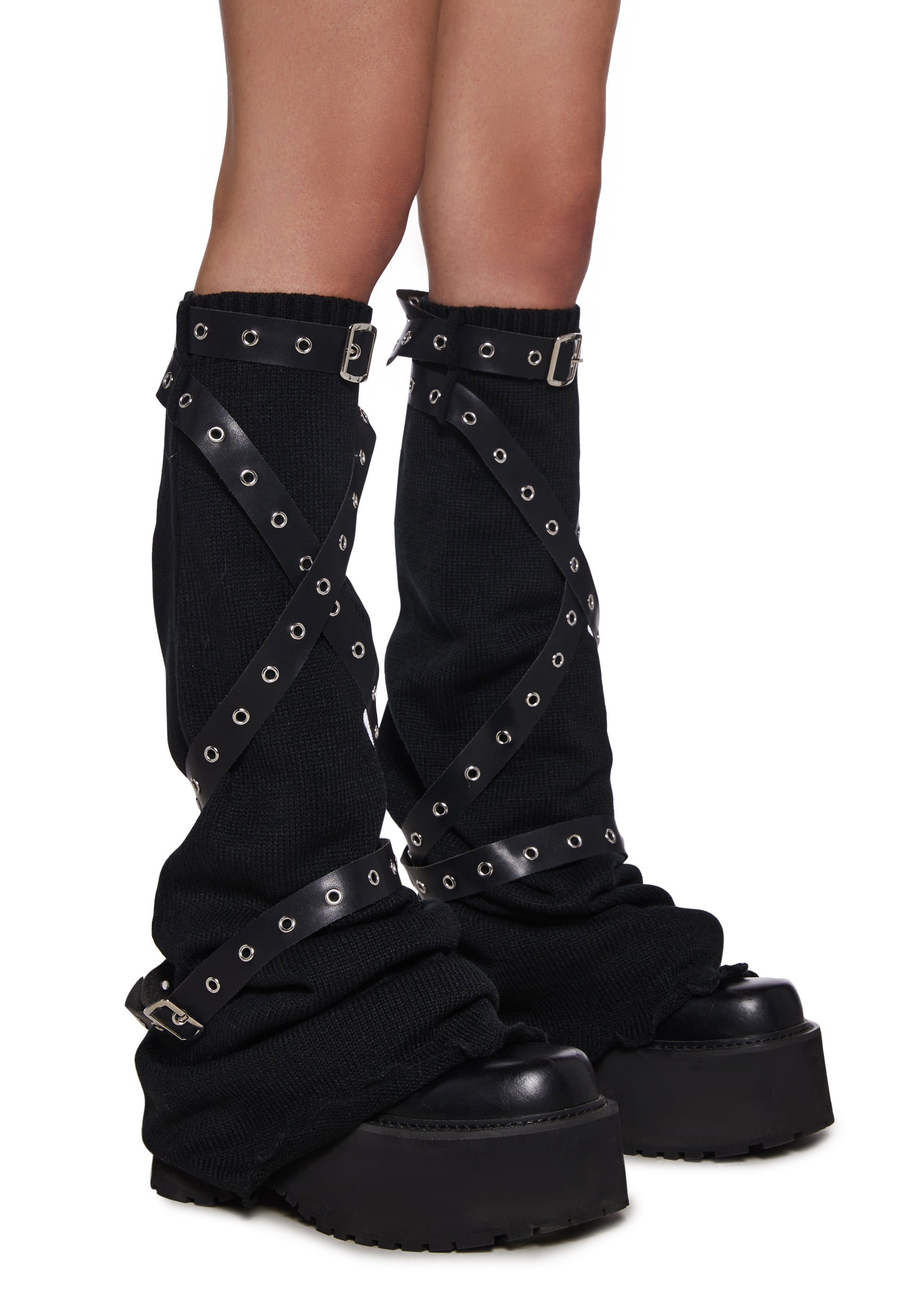 Womens Buckle Leg Warmers With Buckles Widow - Black – Dolls Kill