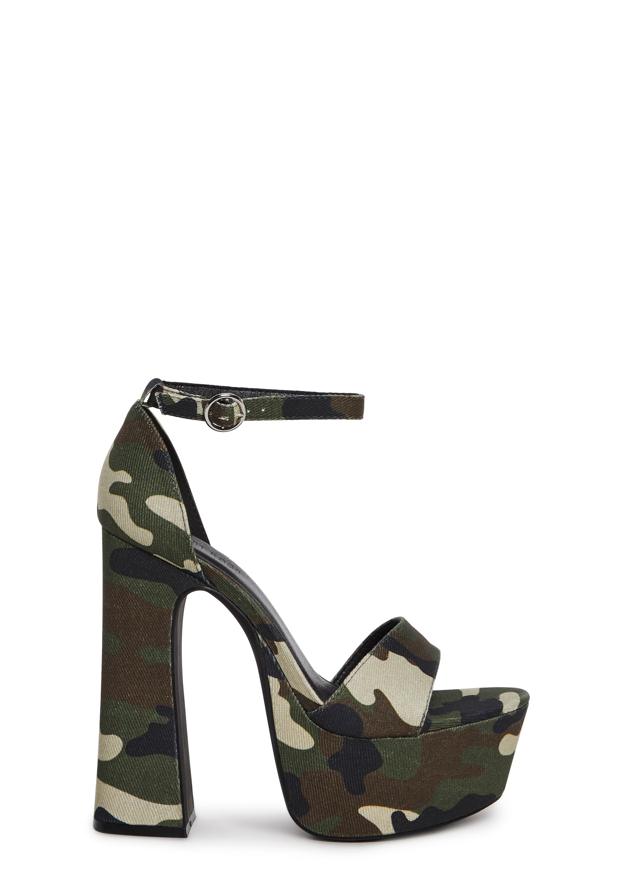 Twill Camo Print Peep Top Block Platform Heel Current Mood - Camo ...
