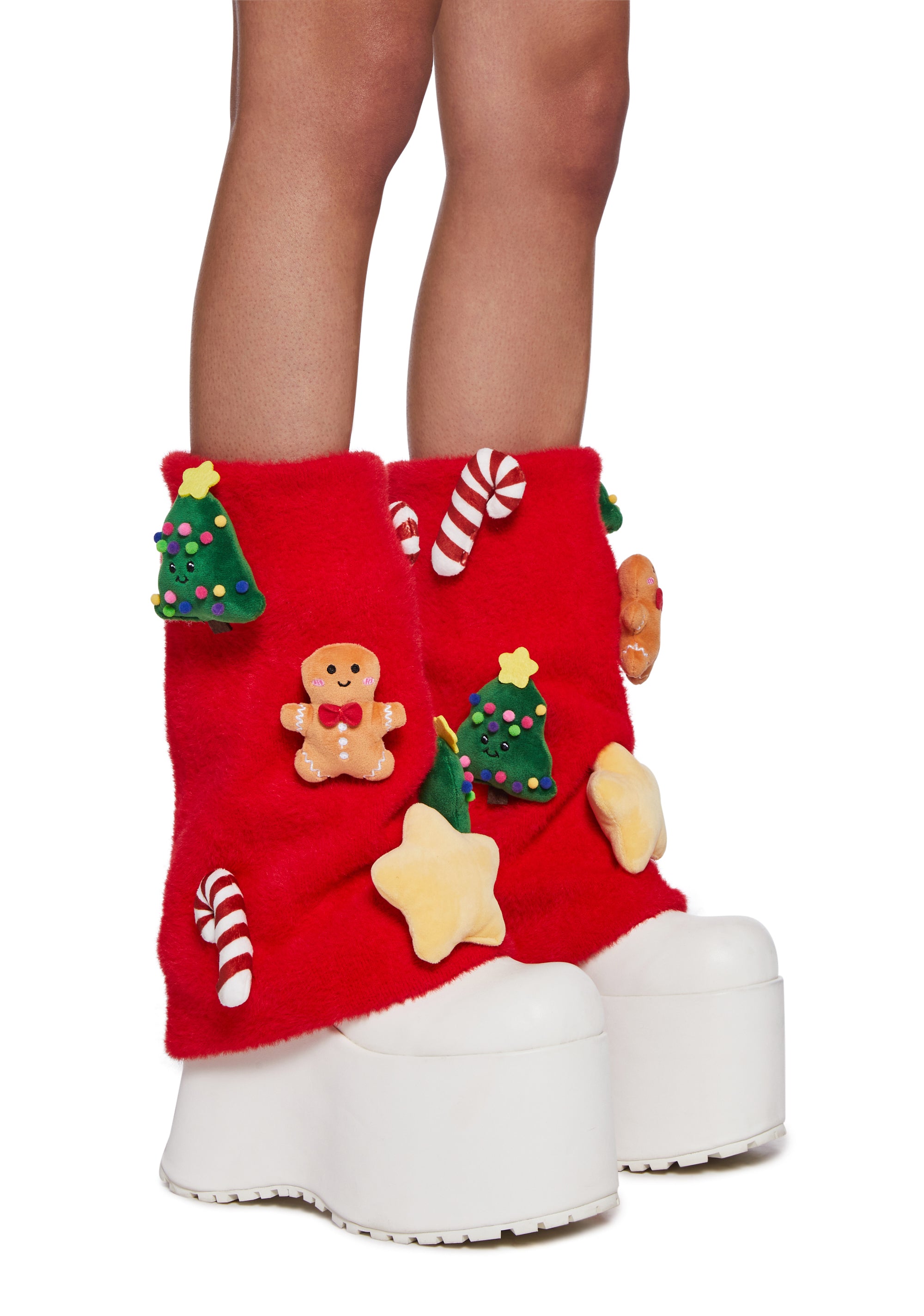 Acrylic Knit Christmas Holiday Plushie Boot Slip Leg Warmers Sugar ...