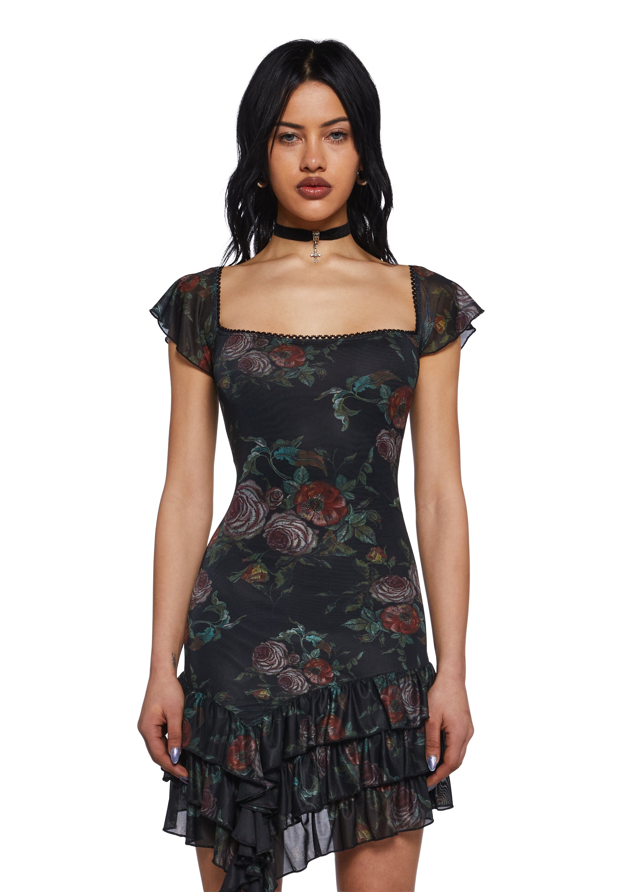 Womens Floral Ruffled Rayon Mini Dress Current Mood - Multi – Dolls Kill