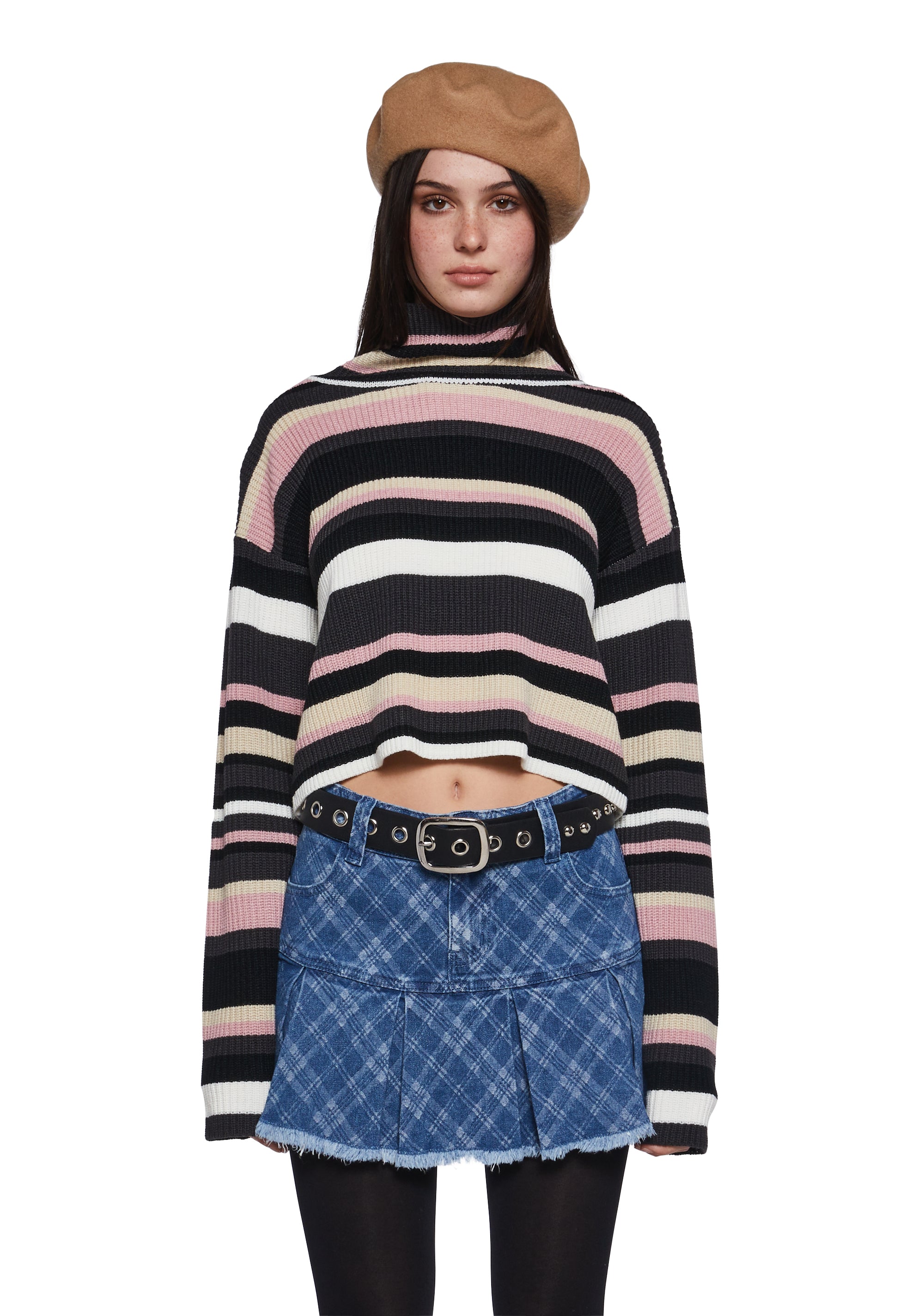 Striped Acrylic Turtleneck Sweater Delia's - Stripe – Dolls Kill