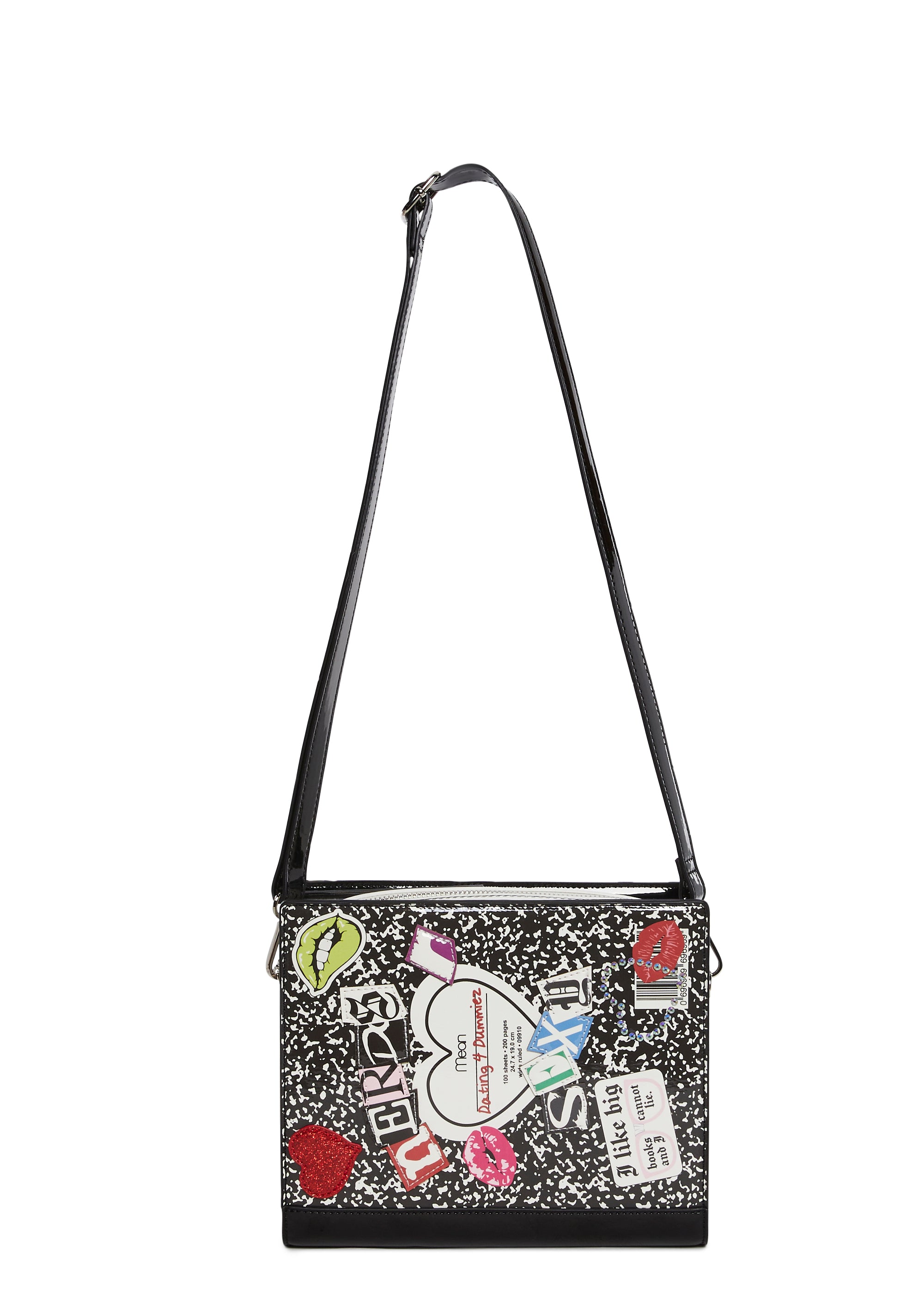 Patent Vegan Leather Composition Book Shaped Crossbody Bag Sugar ...