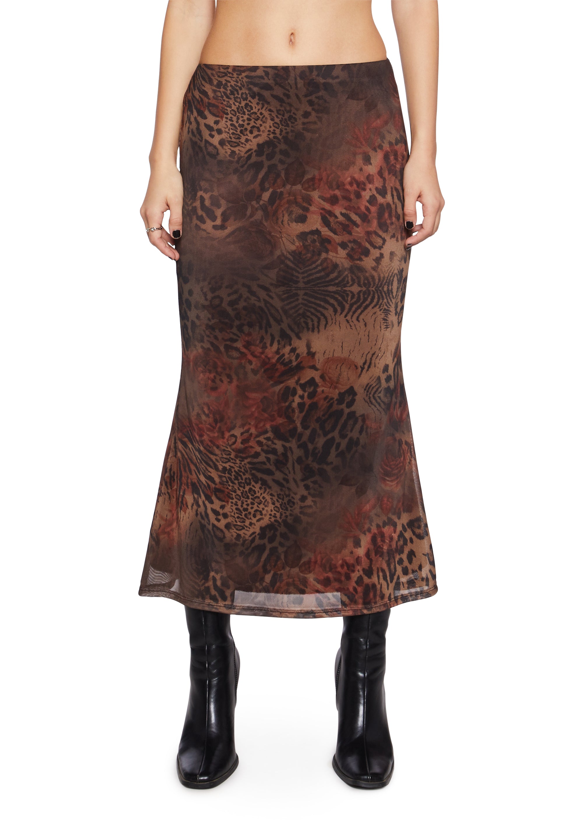 Stretchy Mesh Leopard Print Midi Skirt - Leopard – Dolls Kill