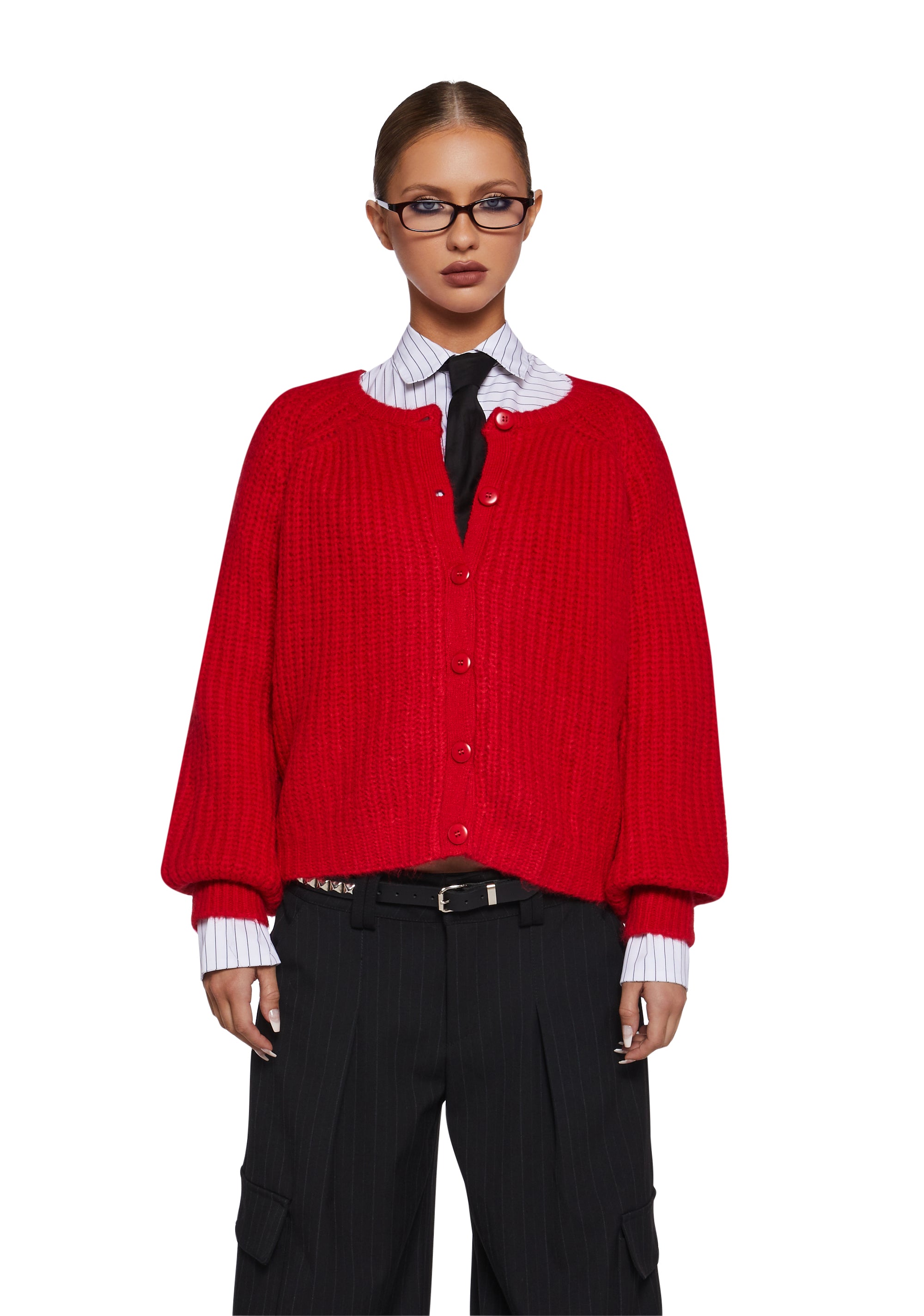 Womens Chunky Knit Button Down Sweater - Red – Dolls Kill