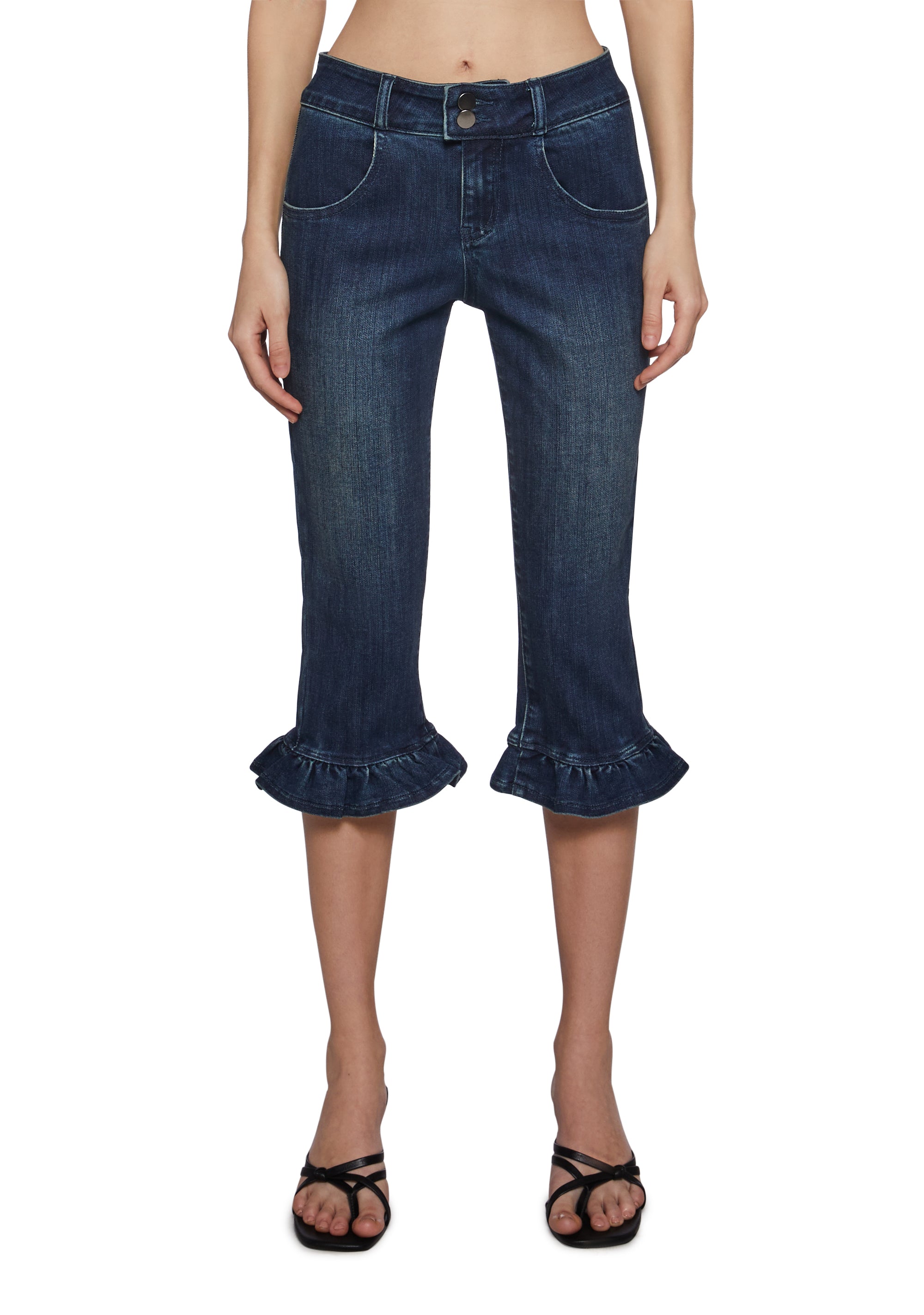 Womens Ruffled Denim Capri Pants Jeans Sugar Thrillz - Blue – Dolls Kill