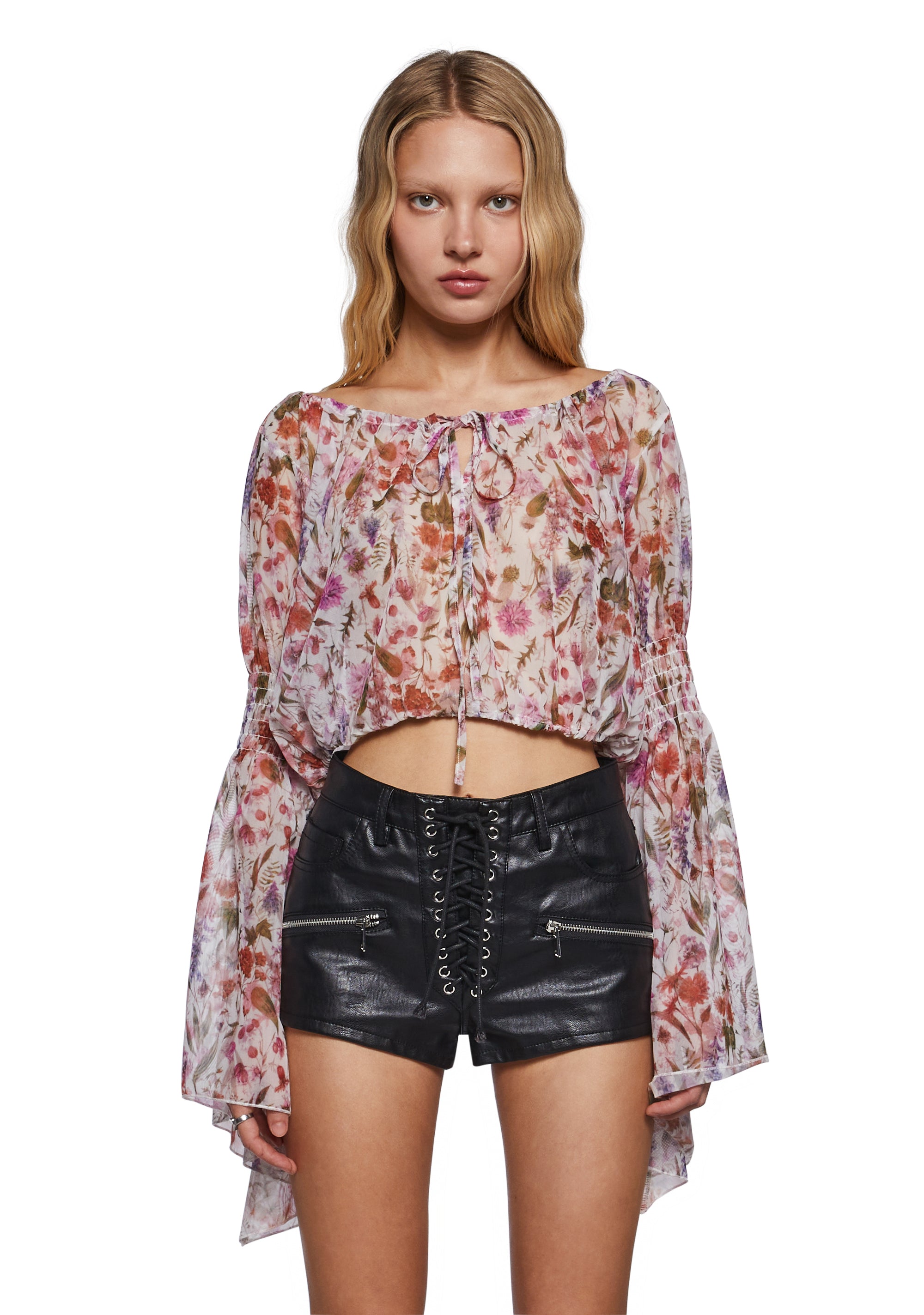 Womens Floral Mesh Flowy Peasant Blouse Current Mood - Multi – Dolls Kill