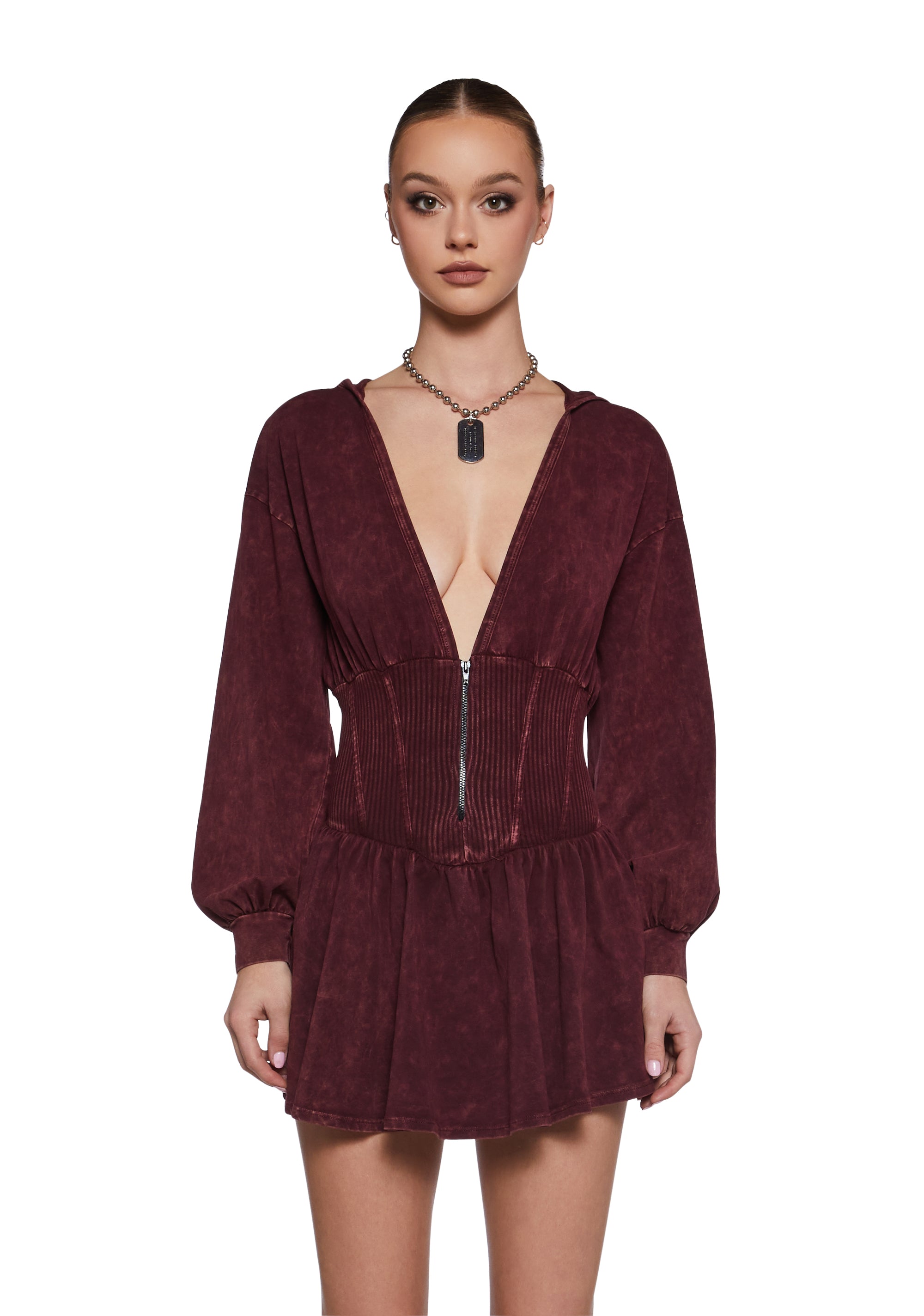 Washed Knit Cinched Waist Hooded Mini Dress - Red – Dolls Kill