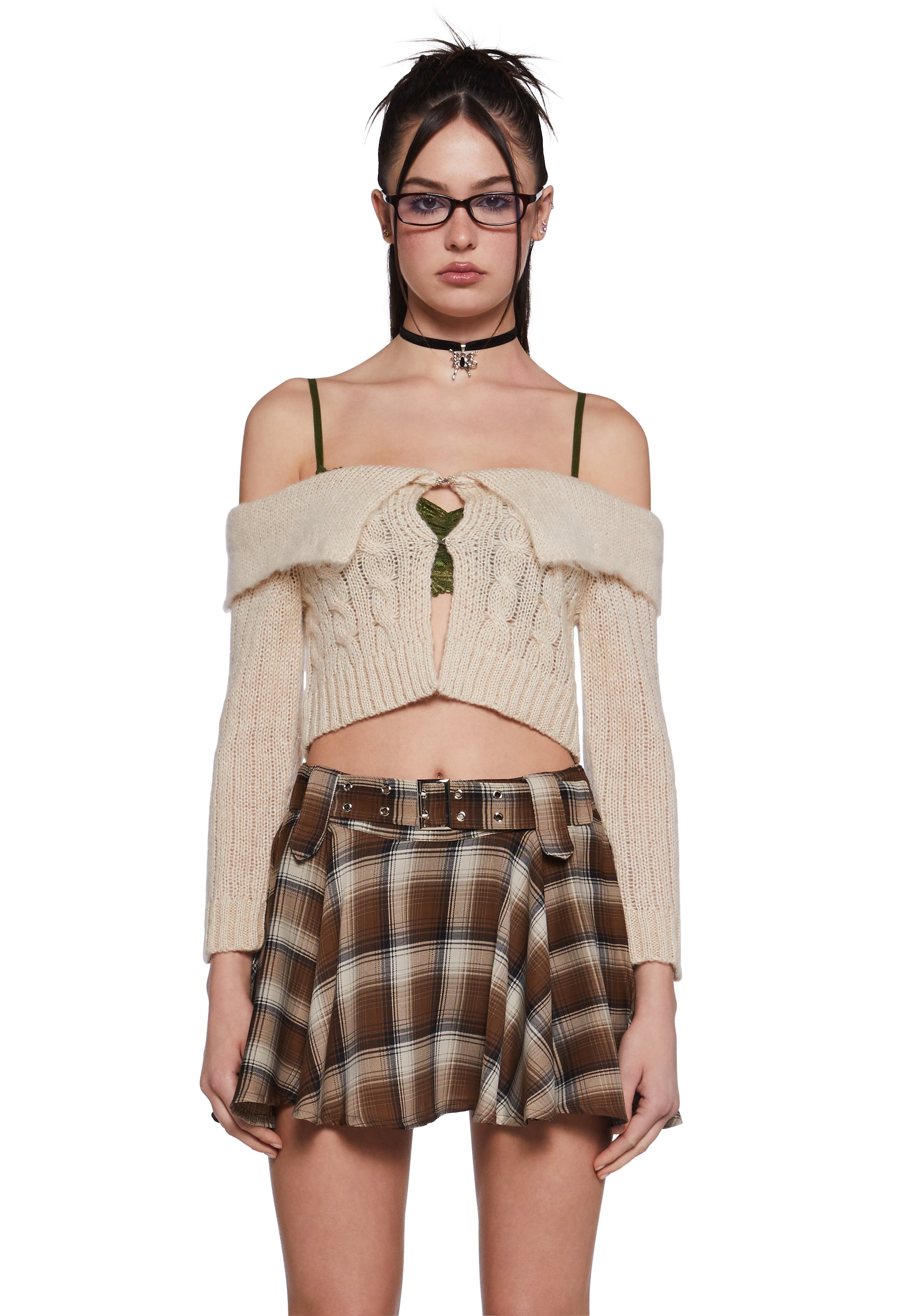 Womens Sexy Off The Shoulder Knit Cropped Sweater Cardigan - Off White ...