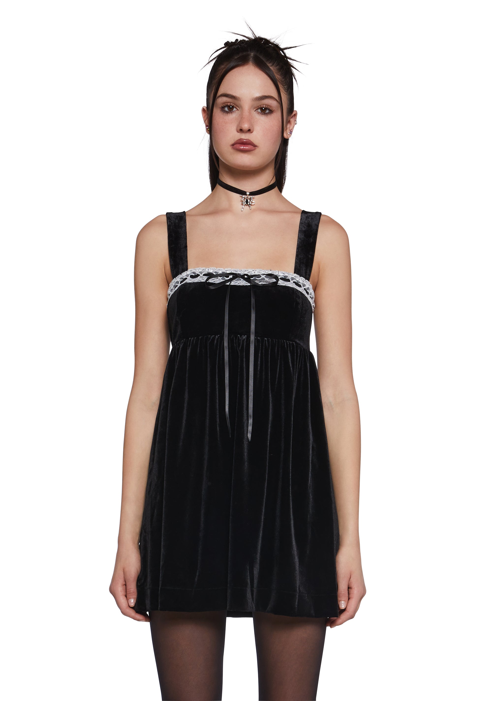 Velvet Interlaced Ribbon Lace Babydoll Dress - Black – Dolls Kill