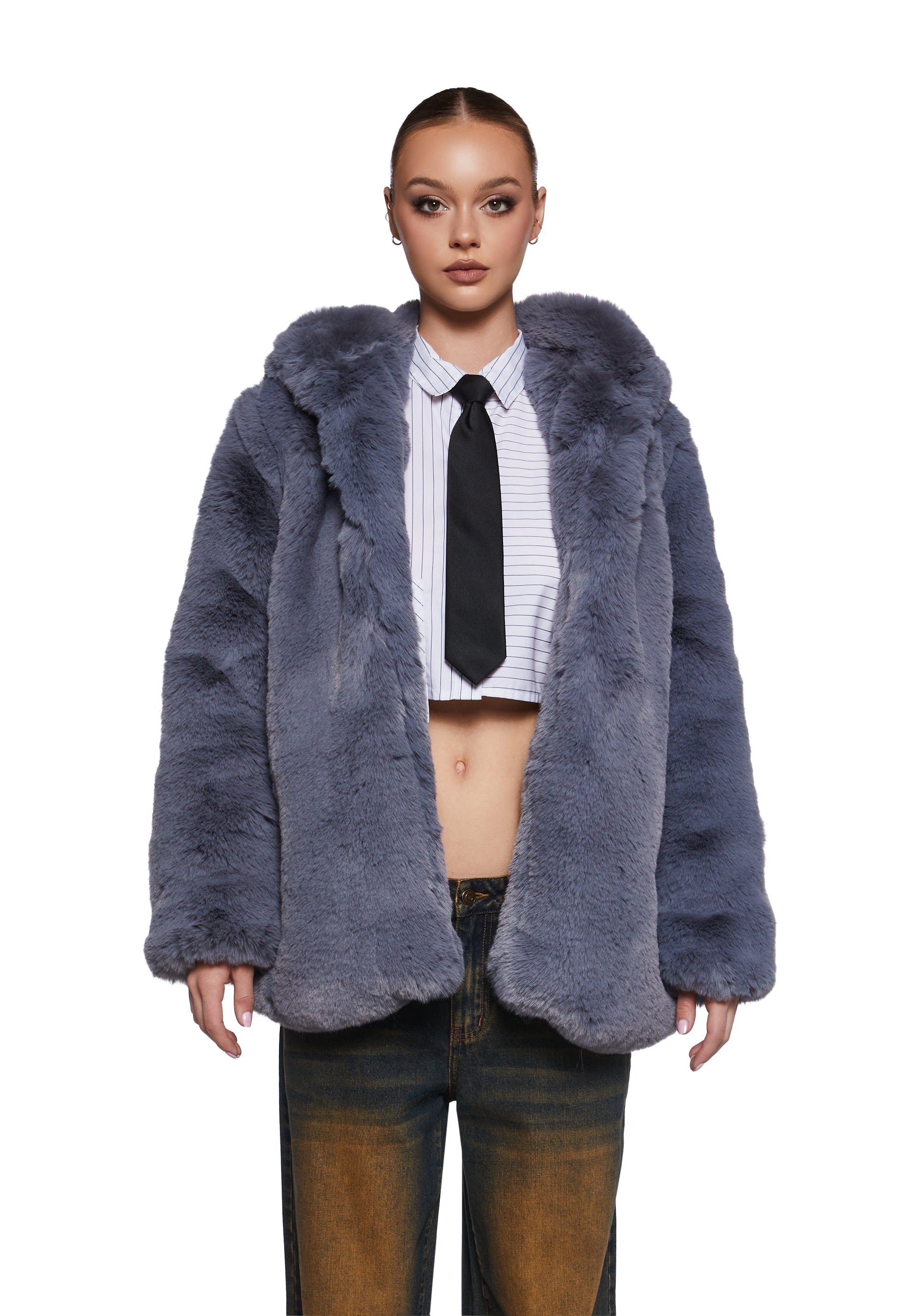 Soft Faux Fur Hooded Coat - Blue – Dolls Kill