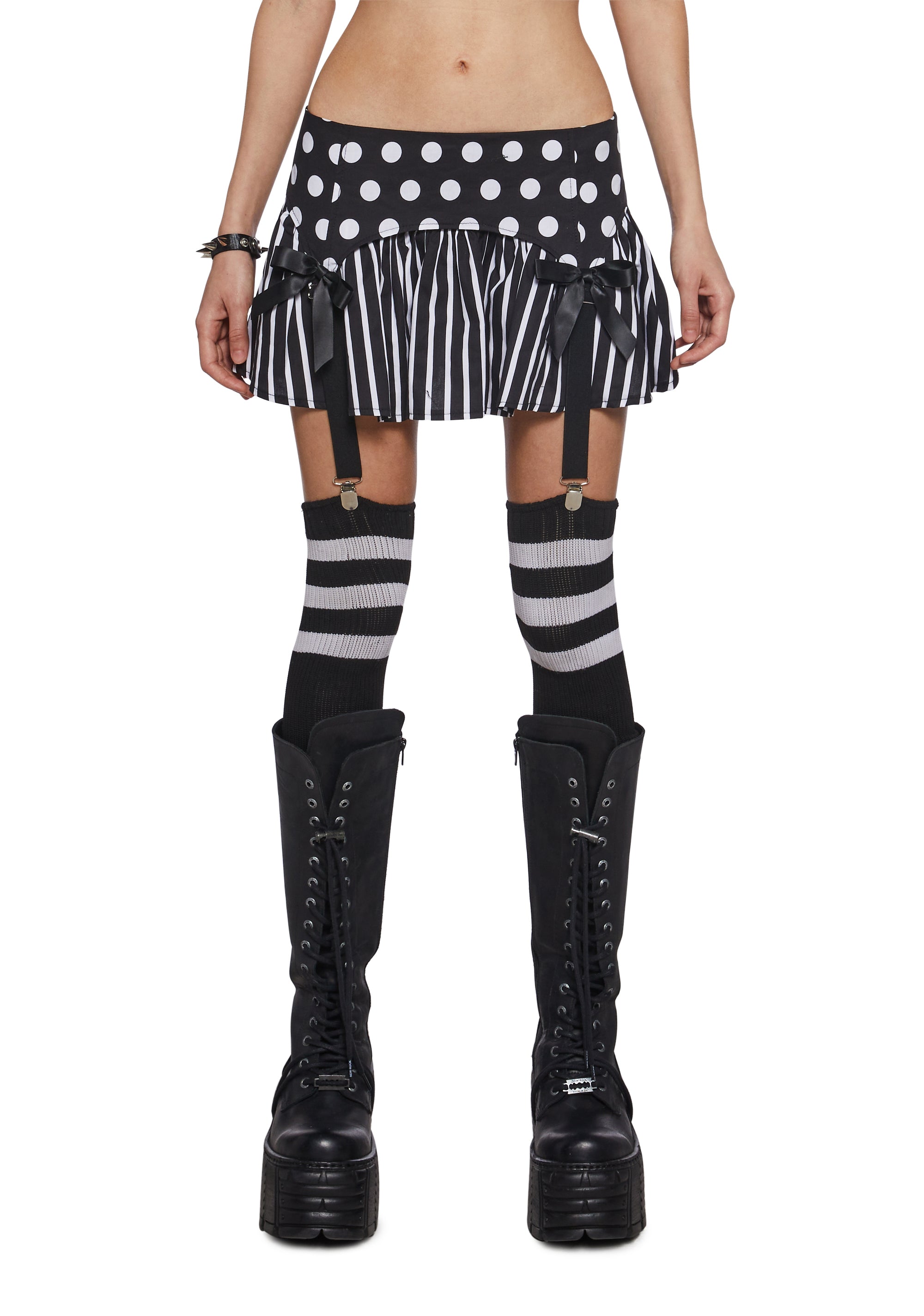 Womens Clowncore Polka Dot Striped Garter Mini Skirt - Black – Dolls Kill