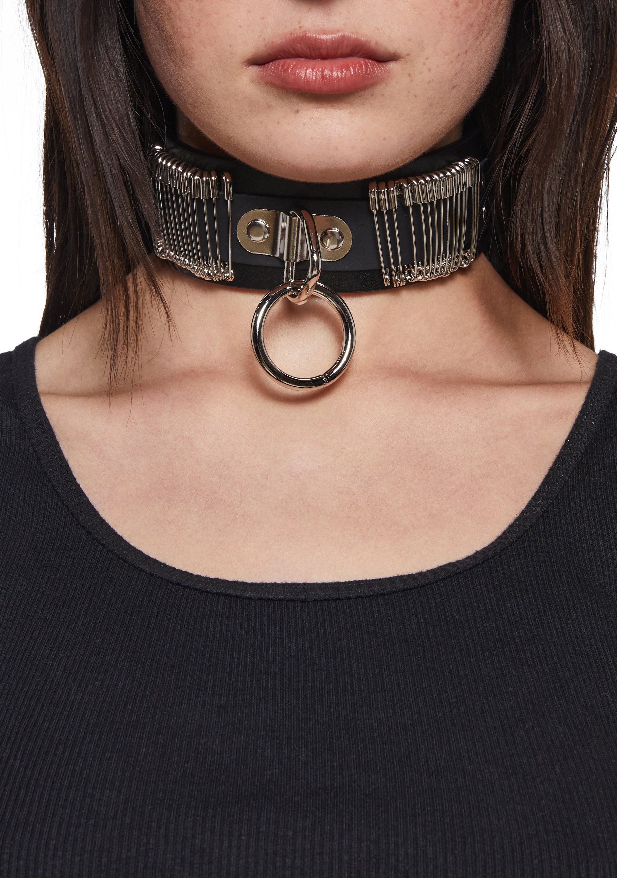Vegan Leather Safety Pin Black Choker – Dolls Kill
