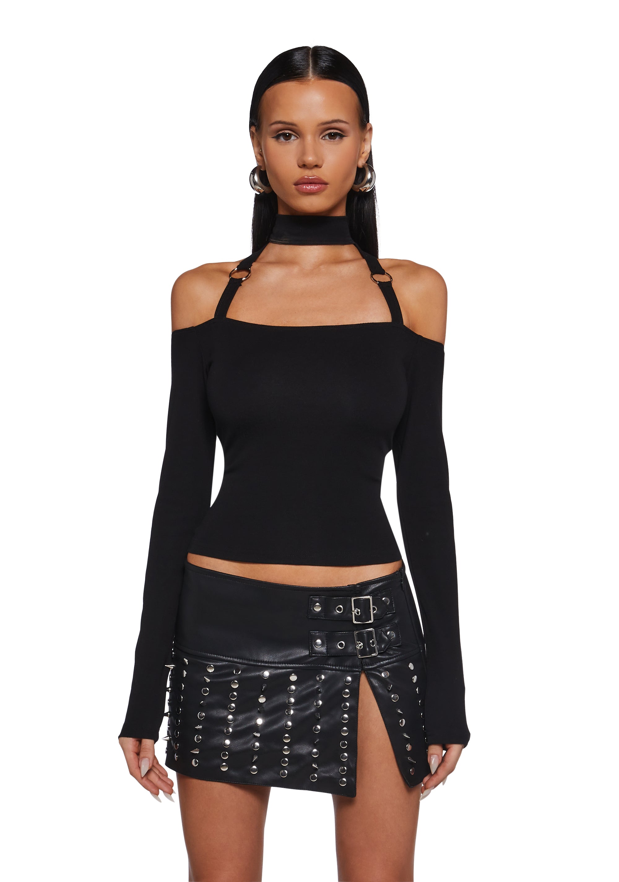 Current Mood Off Shoulder O Ring Top Black – Dolls Kill