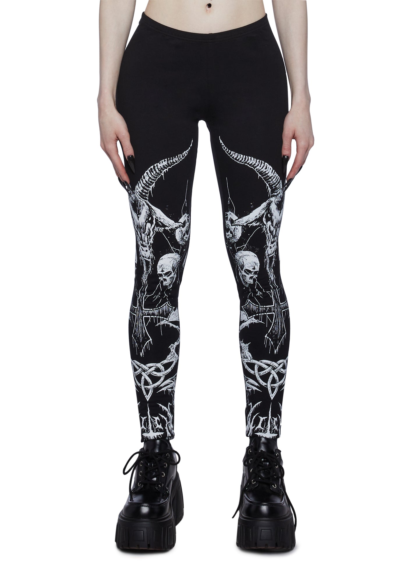Widow Gothic Goat Head Printed Leggings - Black – Dolls Kill