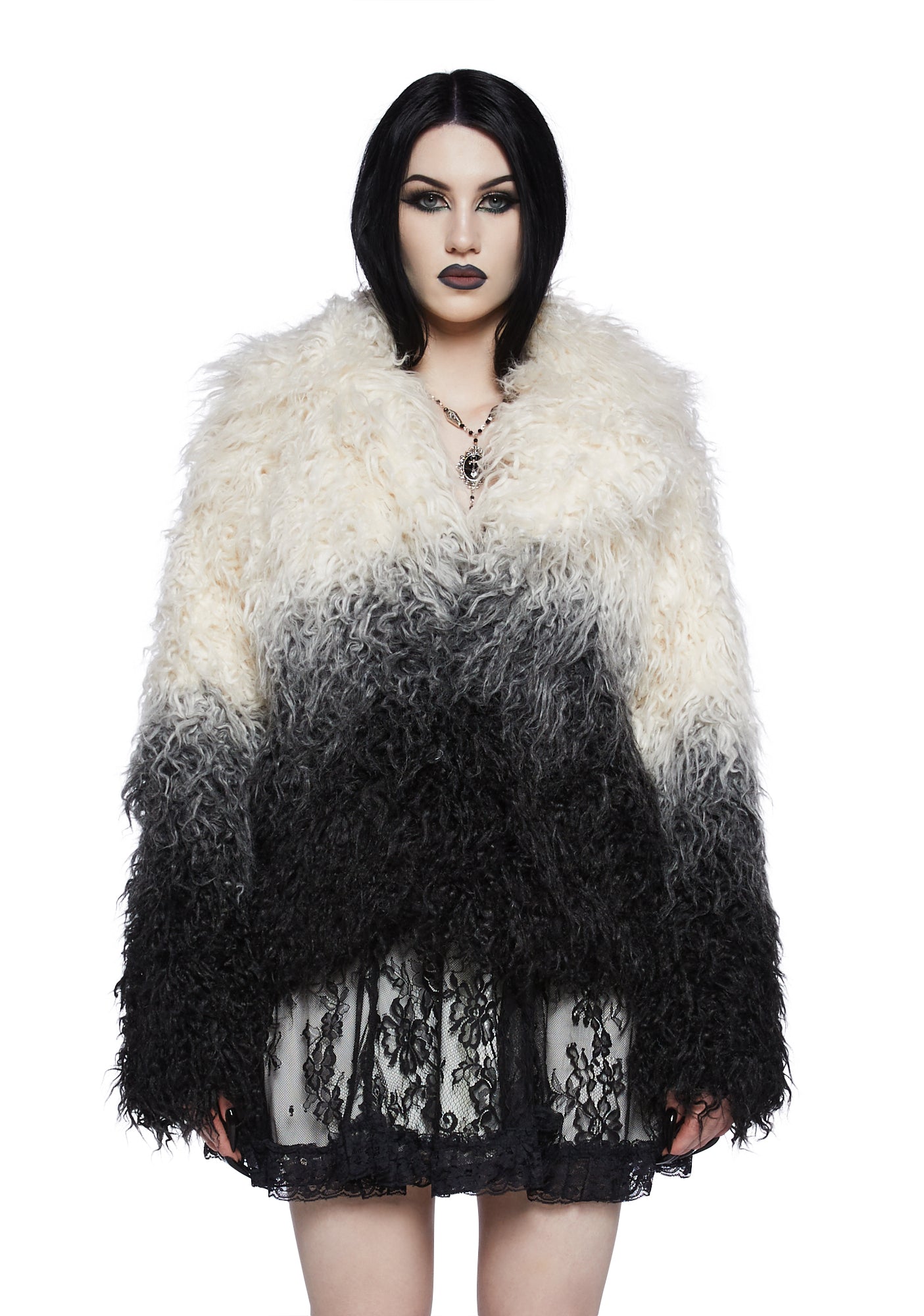 Widow Furry Satin Lined Dip Dye Jacket White Black – Dolls Kill