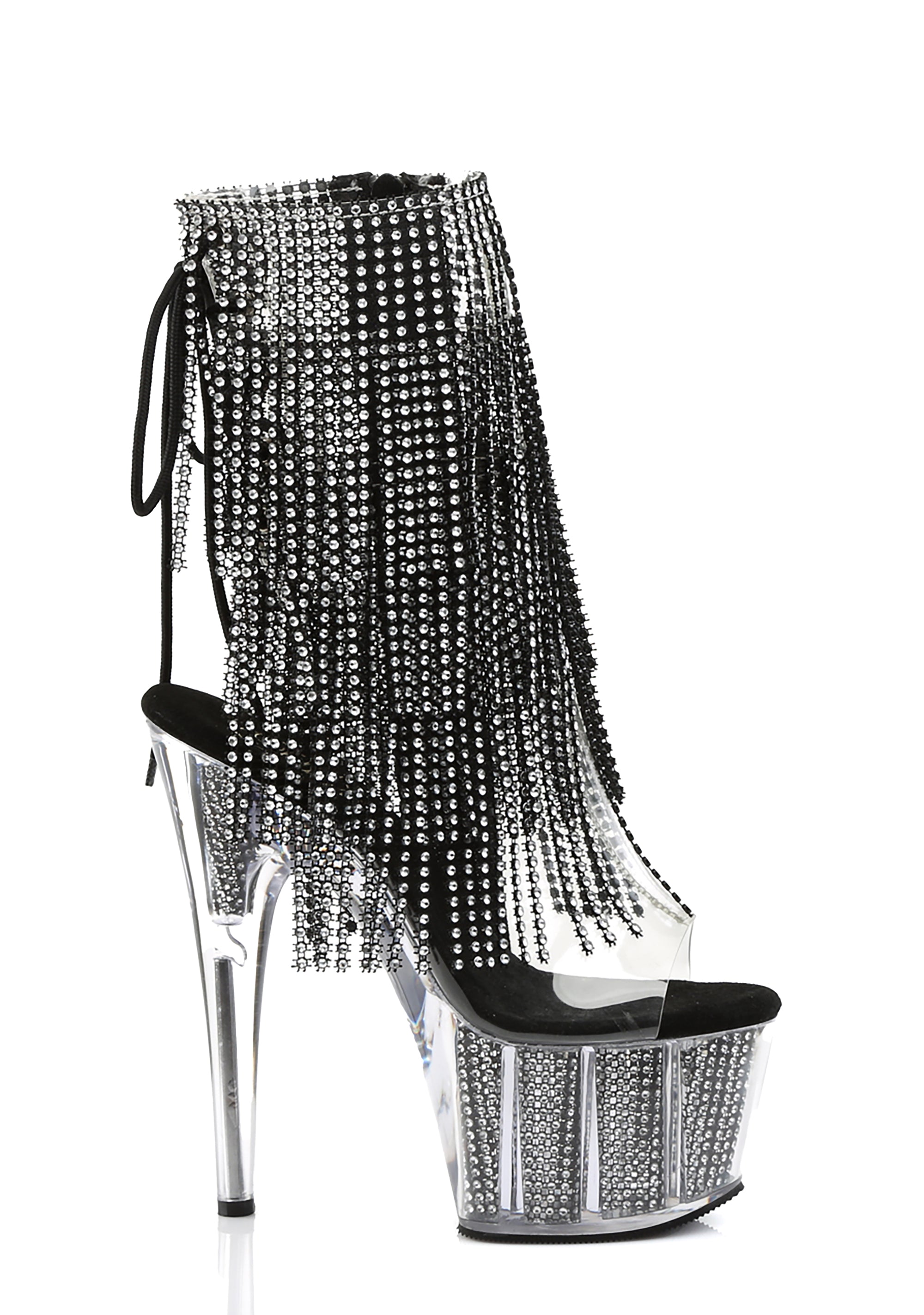 Pleaser Adore-1017SRS Rhinestone Fringe Platform Heels - Silver – Dolls ...