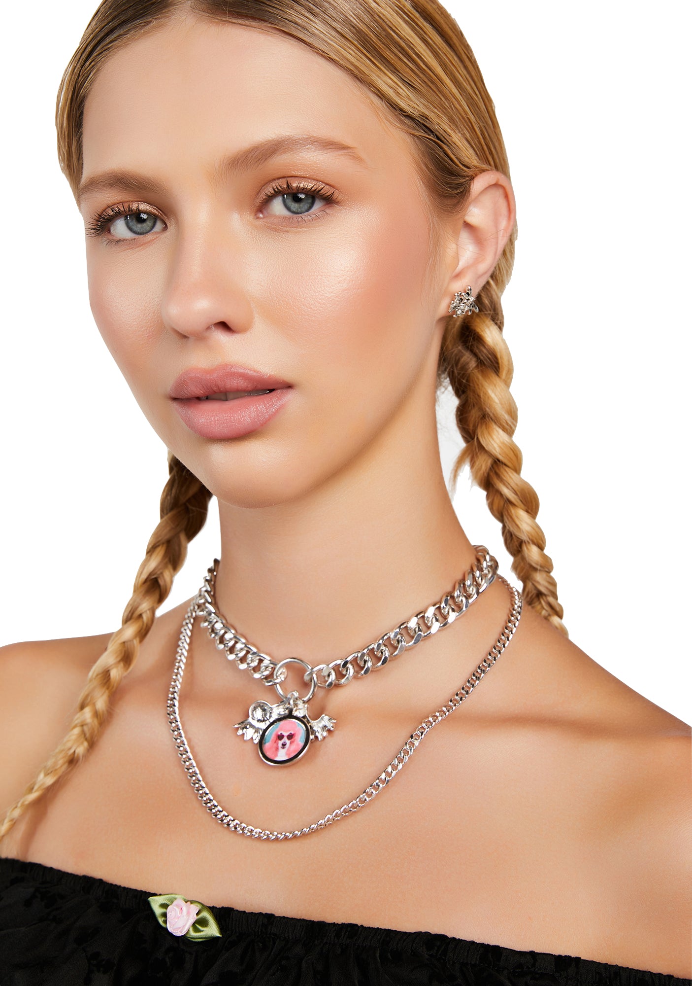 dELiA*s by Dolls Kill Daisy Poodle Chain Choker Necklace - Silver
