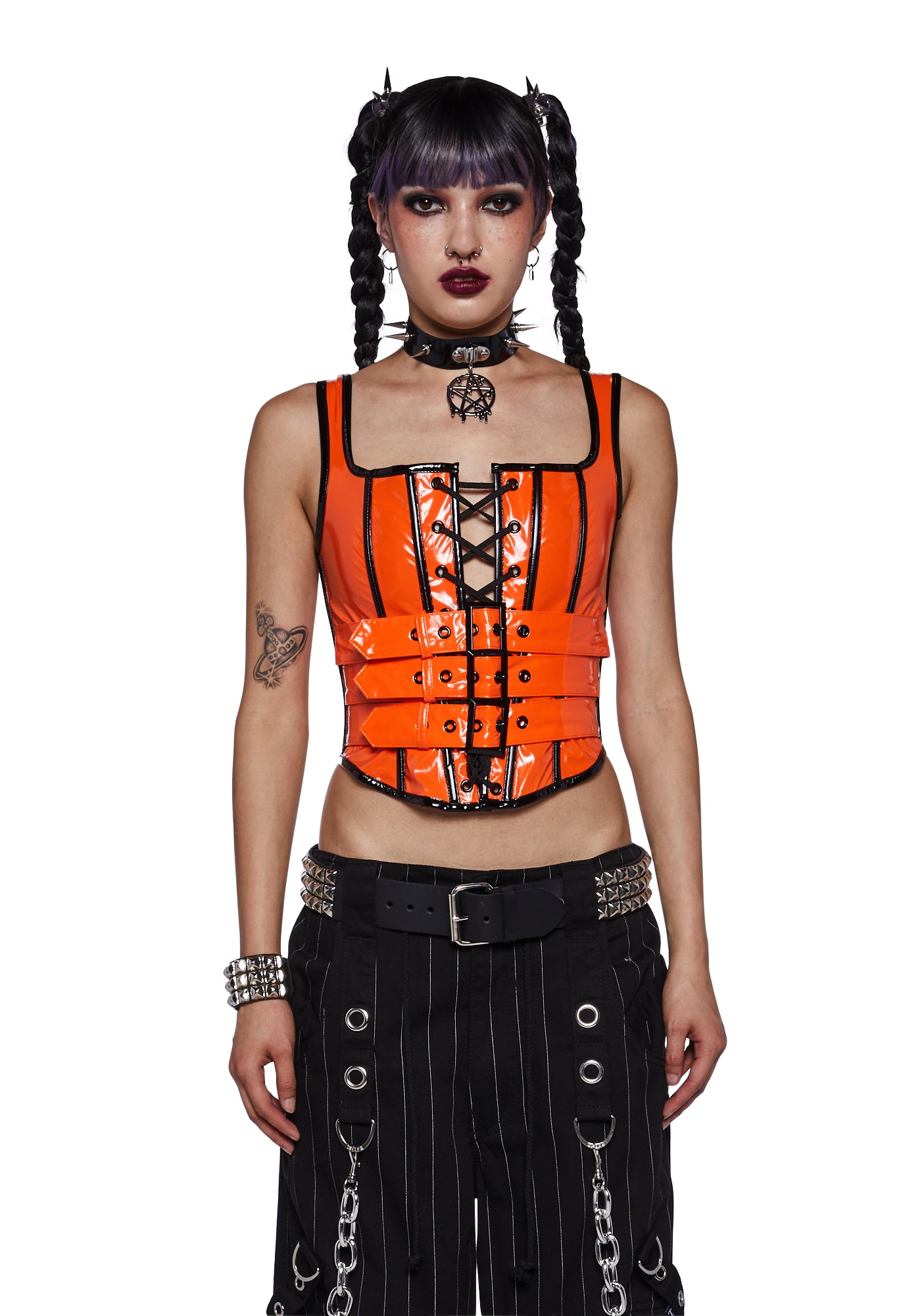 Trickz N Treatz Vinyl Buckle Lace Up Corset Top - Orange – Dolls Kill