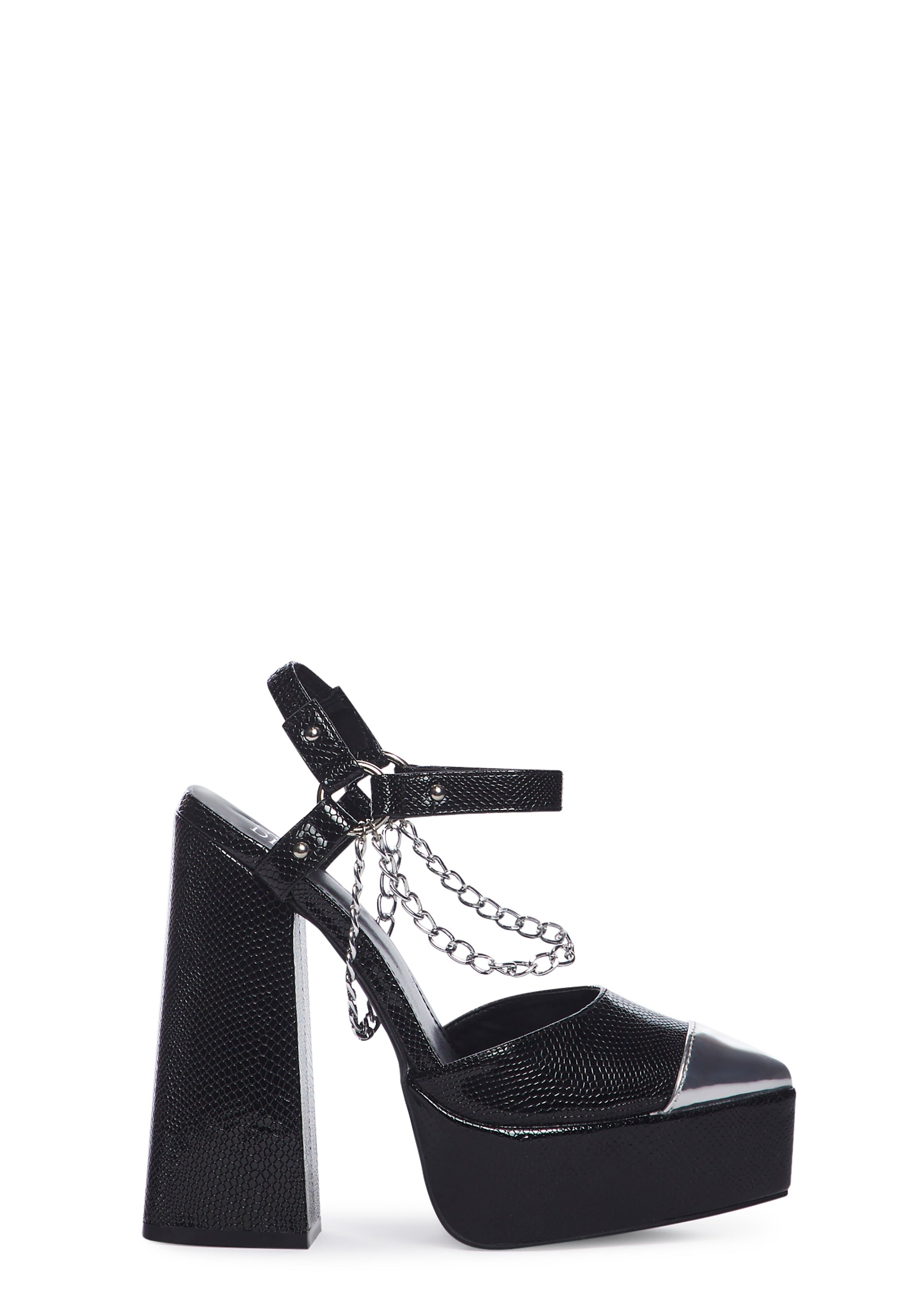 Vegan Croc Leather Platform Heels Chains - Black – Dolls Kill