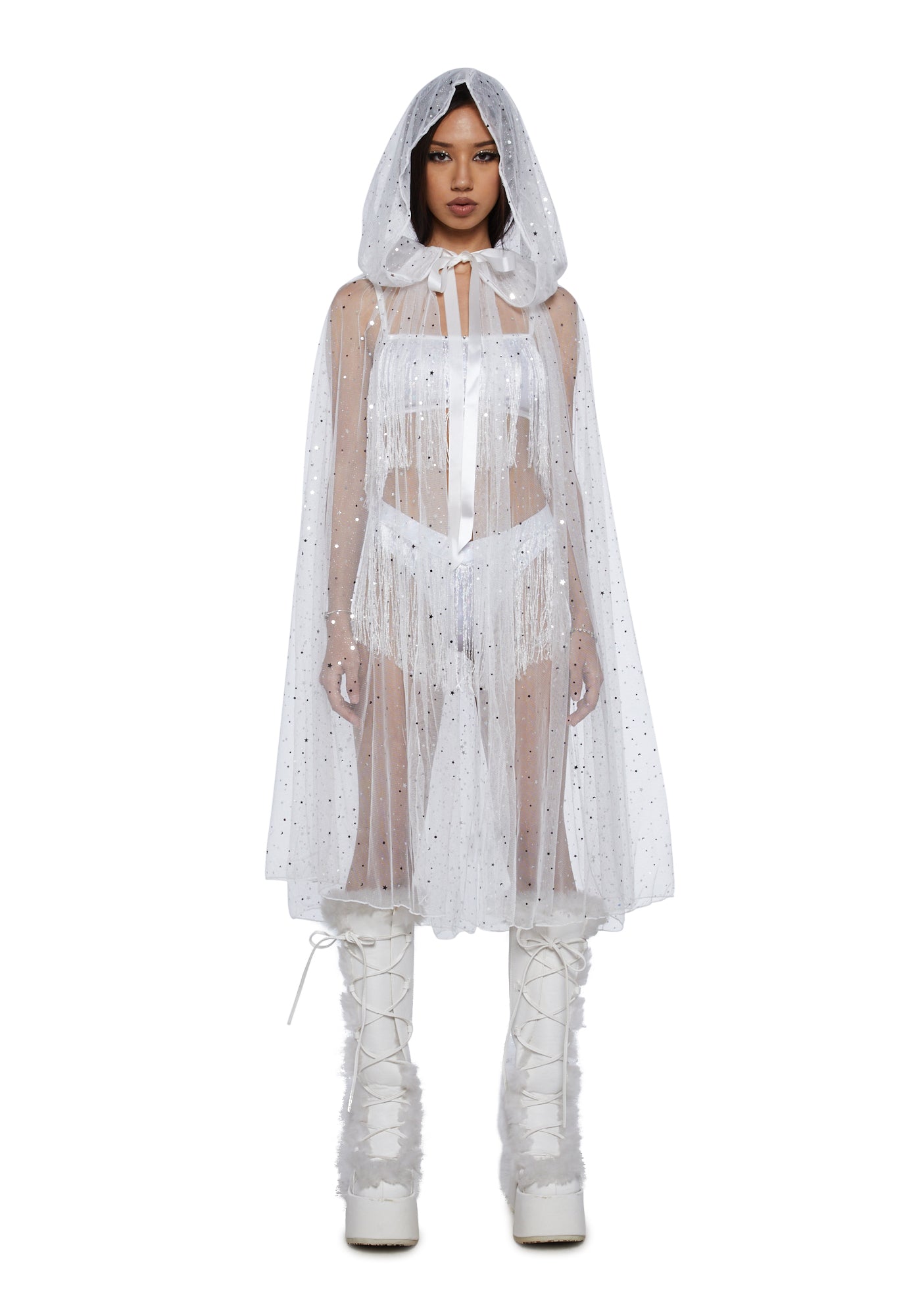 Trickz N' Treatz Sheer Glitter Hooded Cape - White – Dolls Kill