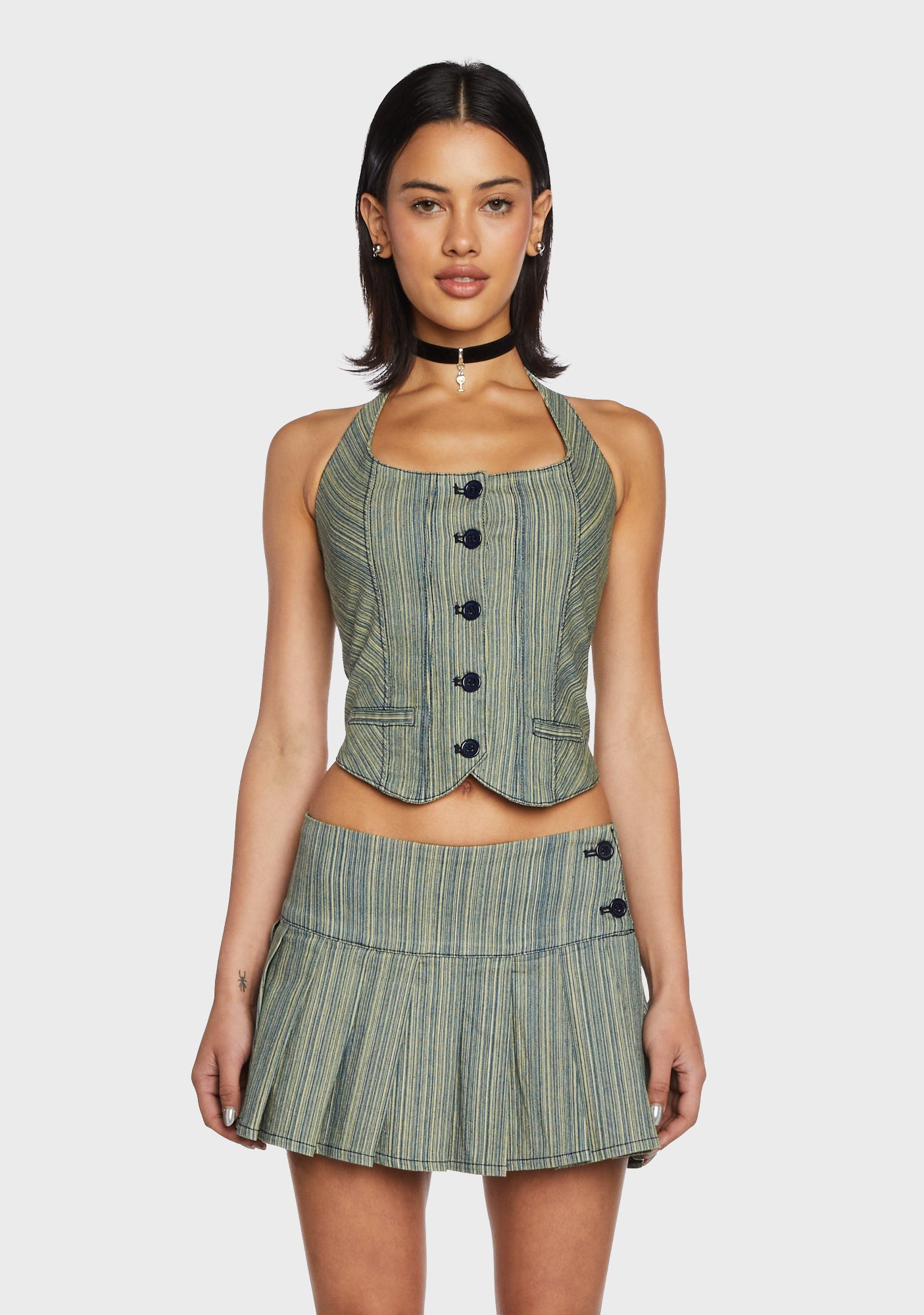 dELiA*s by Dolls Kill Denim Pinstripe Button Vest - Blue