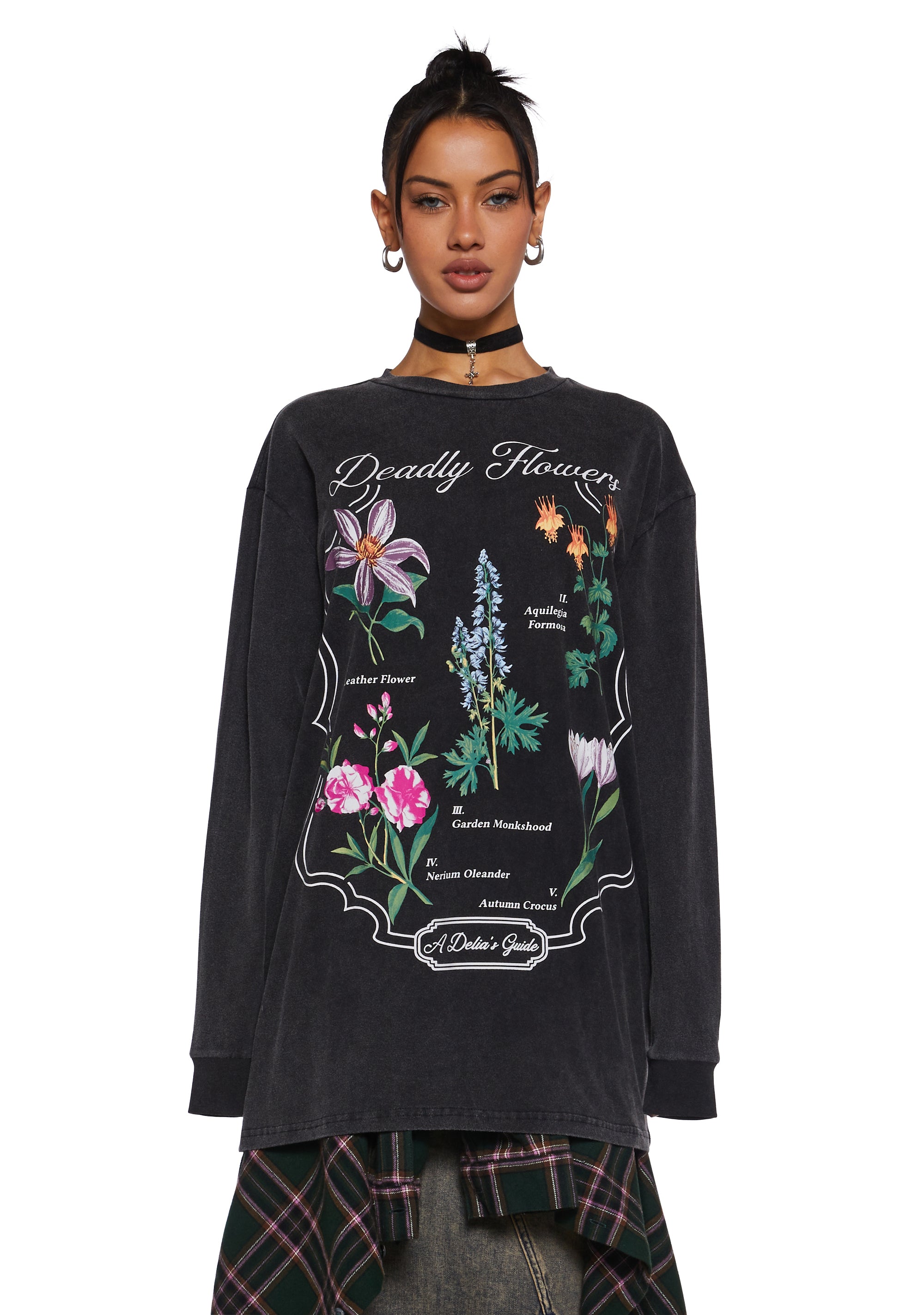 Delia's by Dolls Kill Floral Poster Graphic Oversized Tee - Black