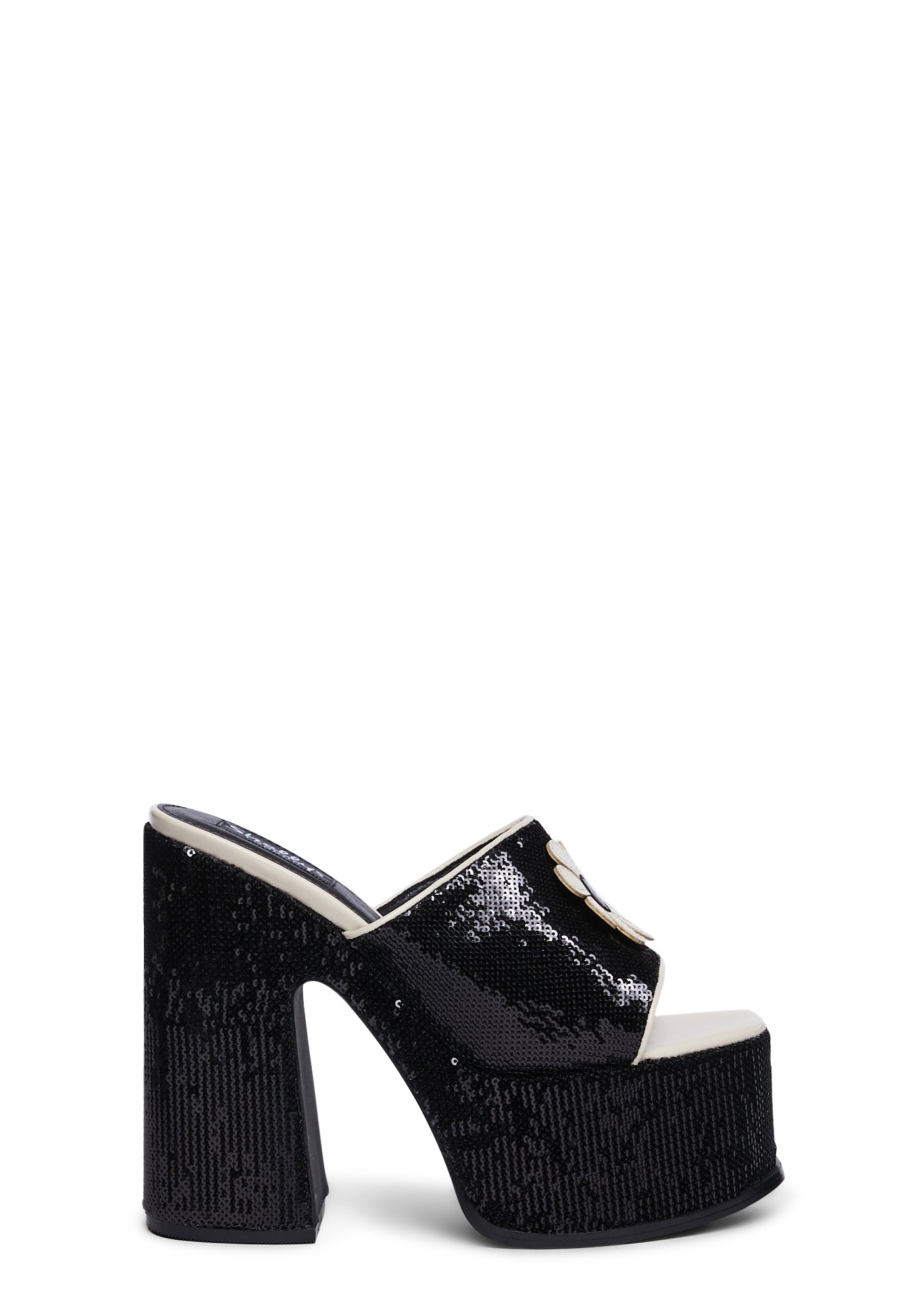 Shellys London Floral Sequin Platform Mule Heels - Black – Dolls Kill