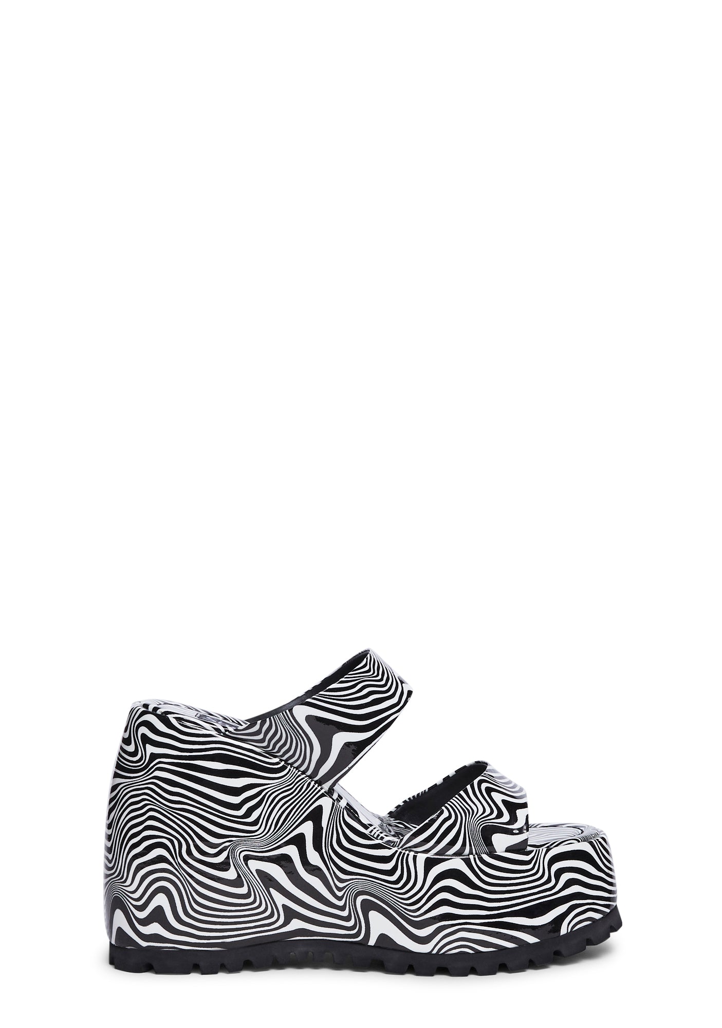 Shellys London Wavy Patent Platform Wedge Mule Sandals - Black/White ...