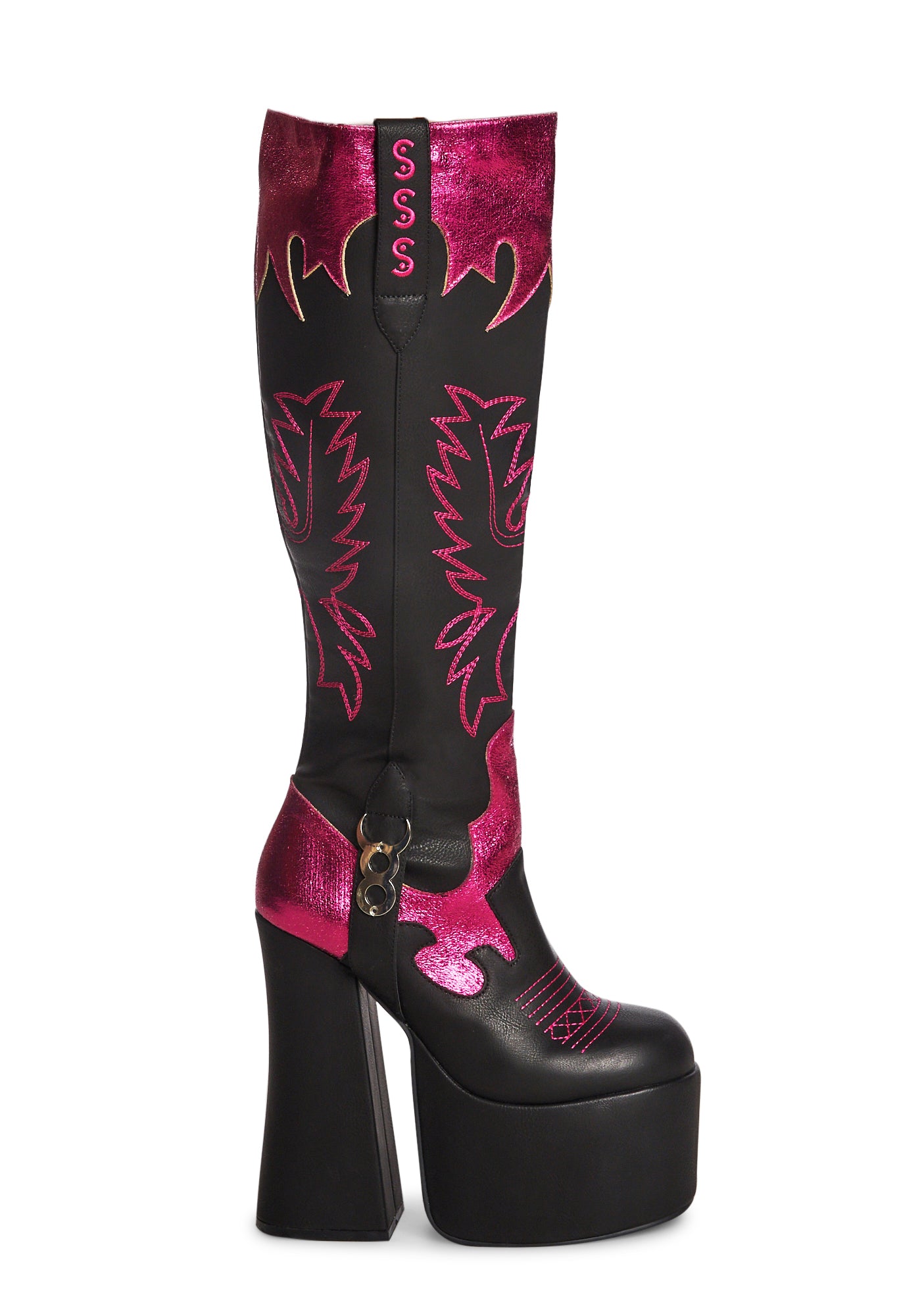 Anthony Wang Platform Knee High Heeled Cowboy Boots - Black – Dolls Kill