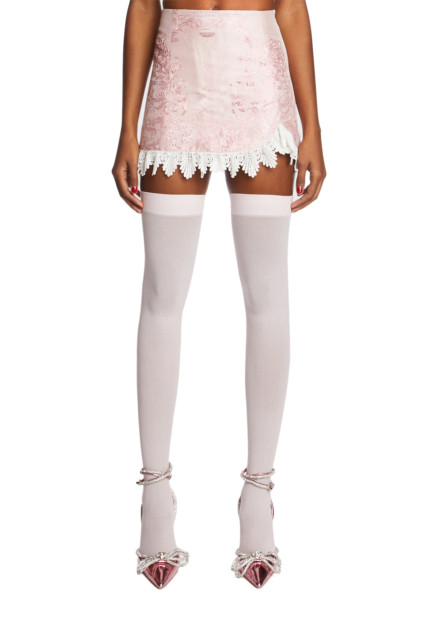 Sugar Thrillz Brocade Lace Trim Mini Skirt - Pink – Dolls Kill