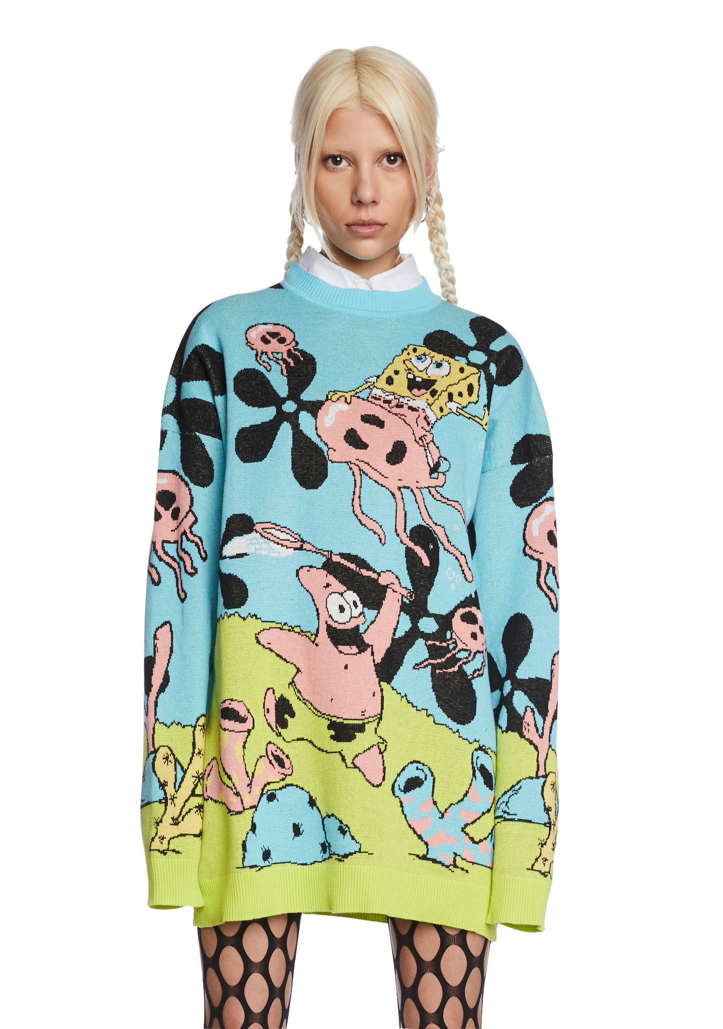 Dolls Kill x SpongeBob Jellyfish Fields Knit Graphic Sweater