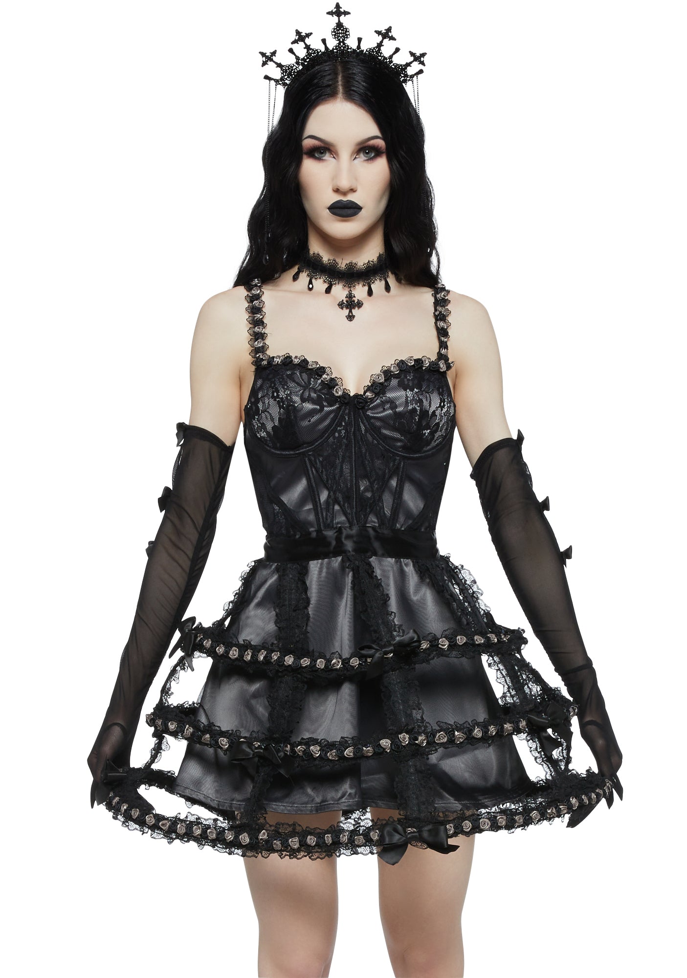 Unholy Rosette Mesh Hoop Cage Mini Dress - Black – Dolls Kill
