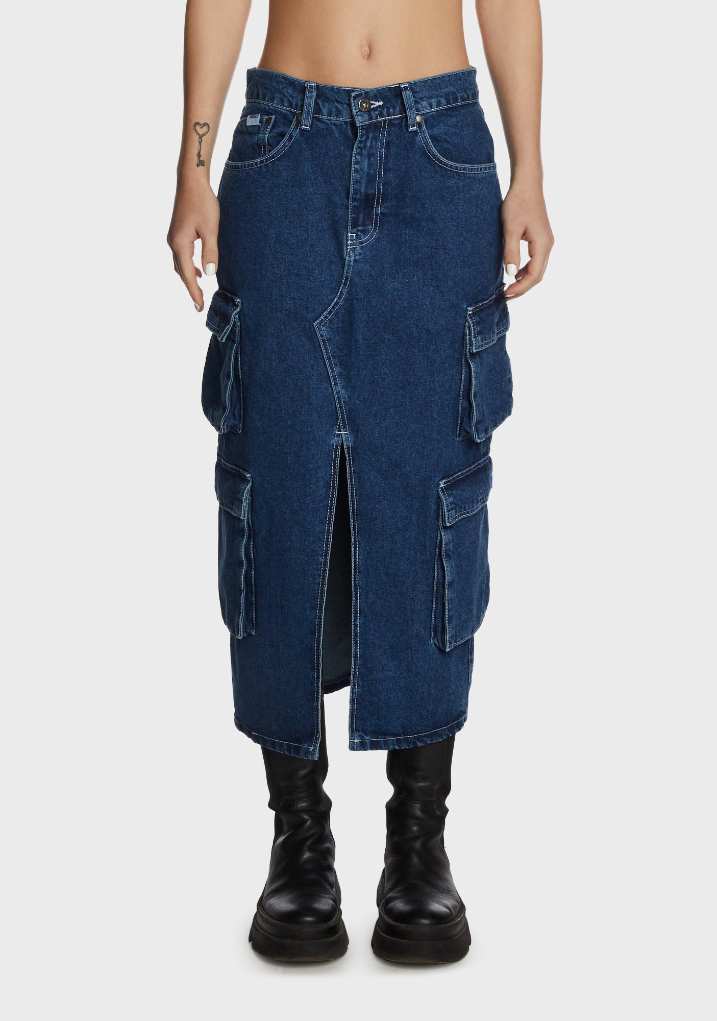 The Ragged Priest Denim Cargo Midi Skirt - Blue – Dolls Kill