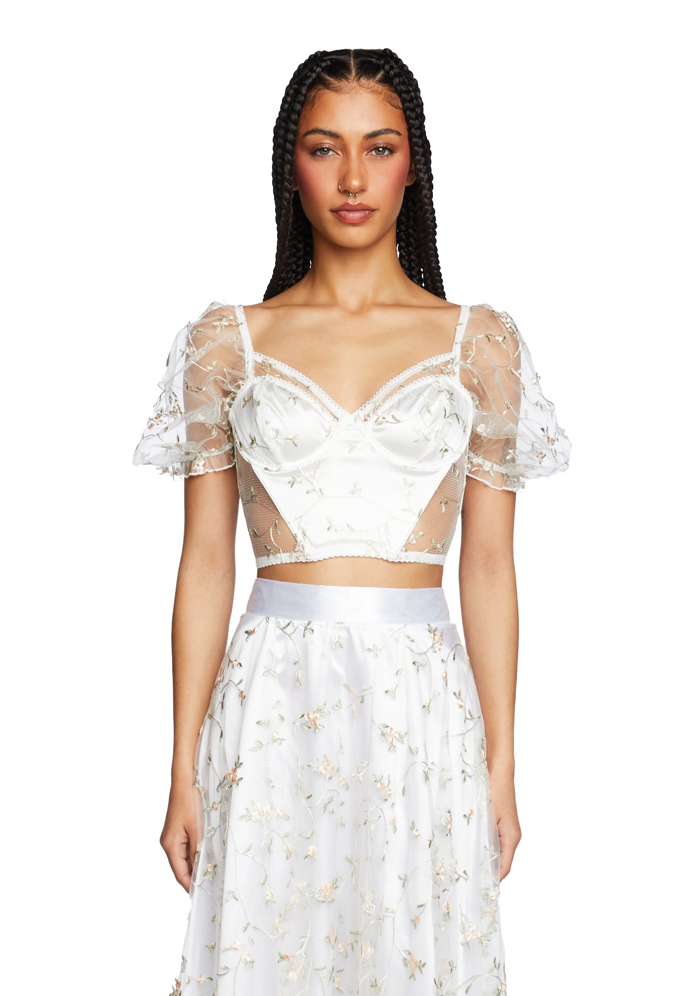 Sugar Thrillz Tulle Floral Embroidered Bustier Top - White – Dolls Kill