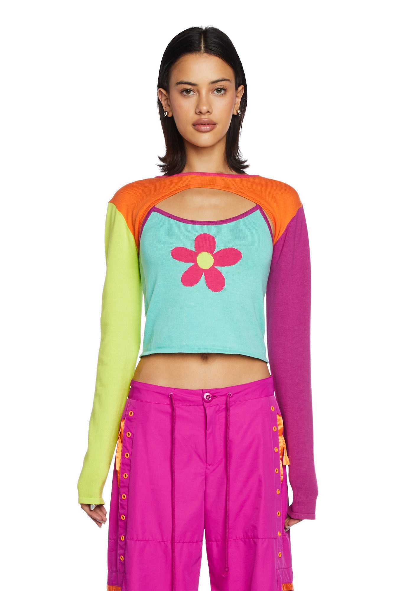 Delia's Colorblock Intarsia Daisy Knit Tank And Shrug Set - Multi ...