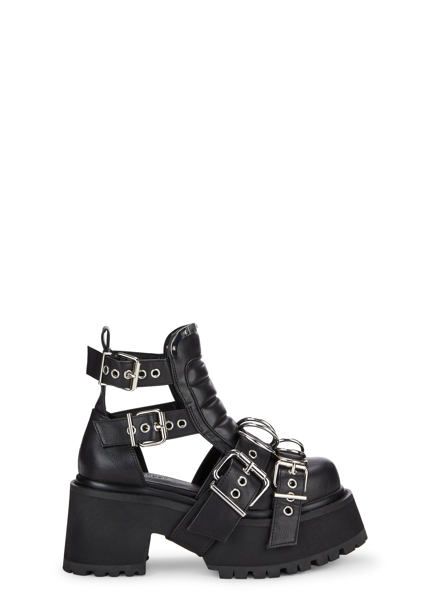 Current Mood Cutout Buckled Platform Ankle Boots - Black – Dolls Kill