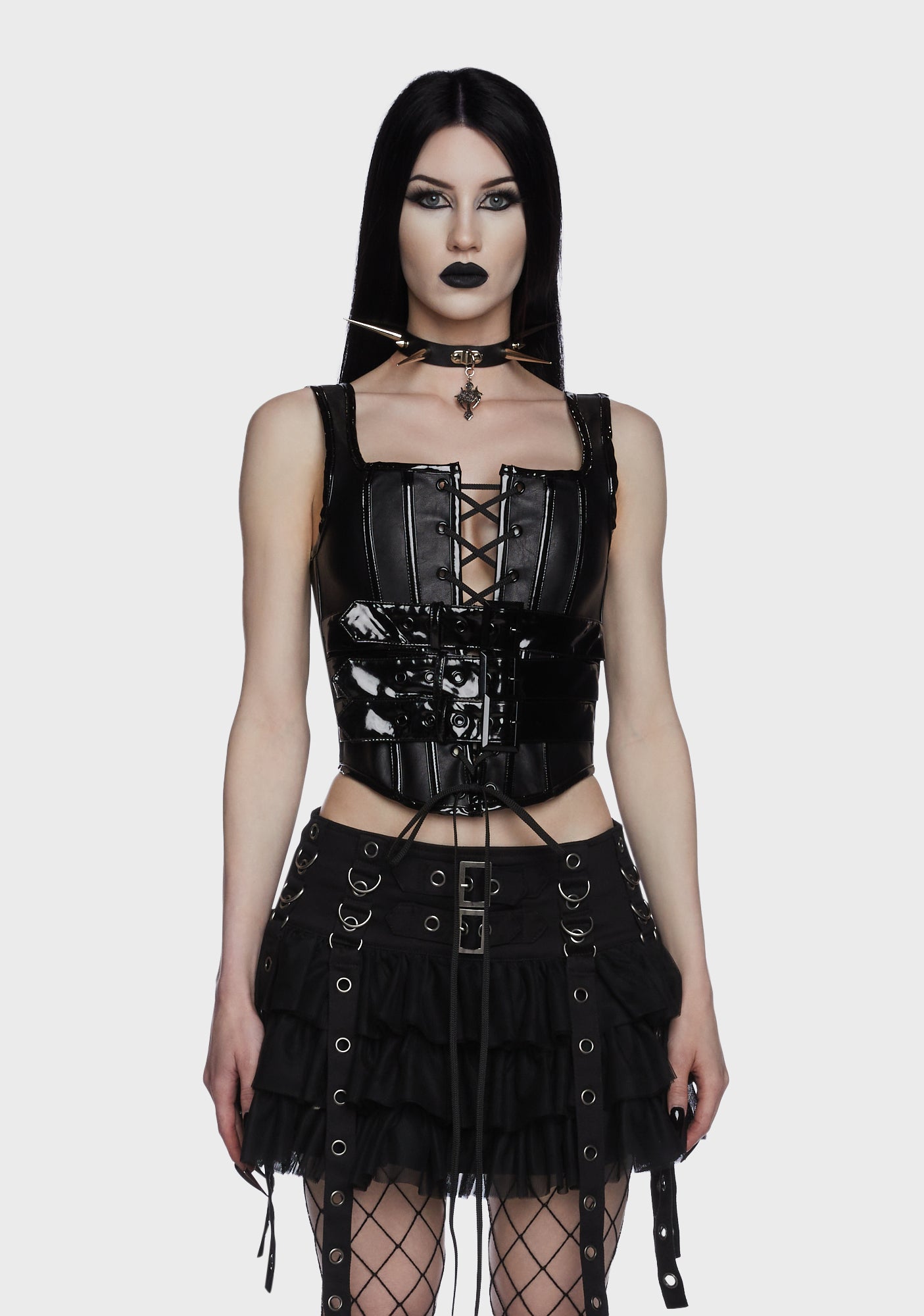 Widow Patent Trim Buckle Lace Up Corset Top - Black – Dolls Kill