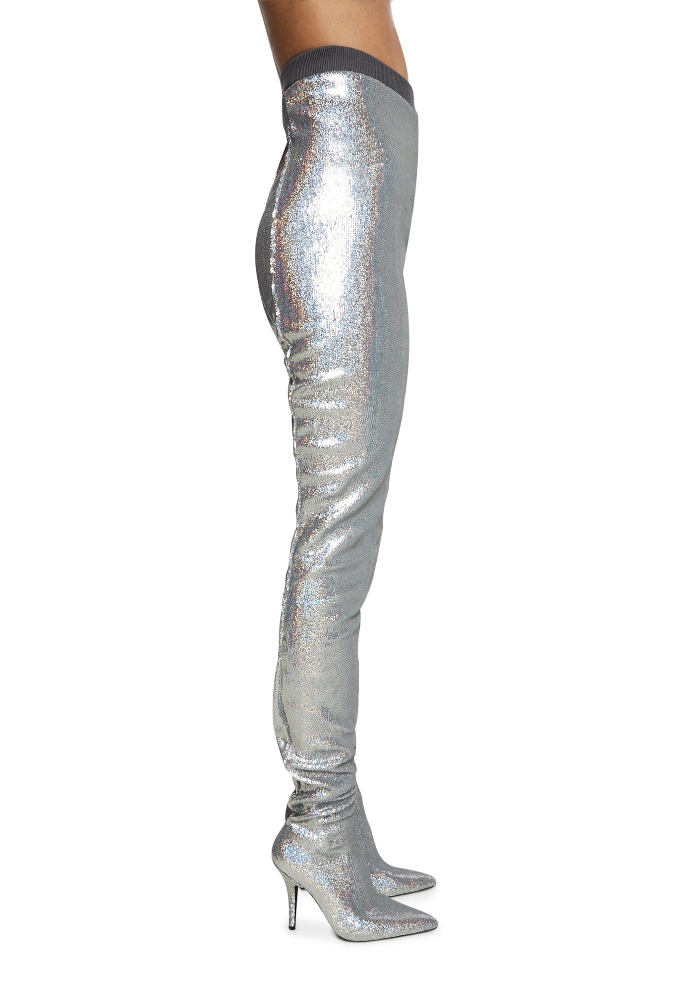 AZALEA WANG Sequin Stiletto Pant Boots - Silver – Dolls Kill