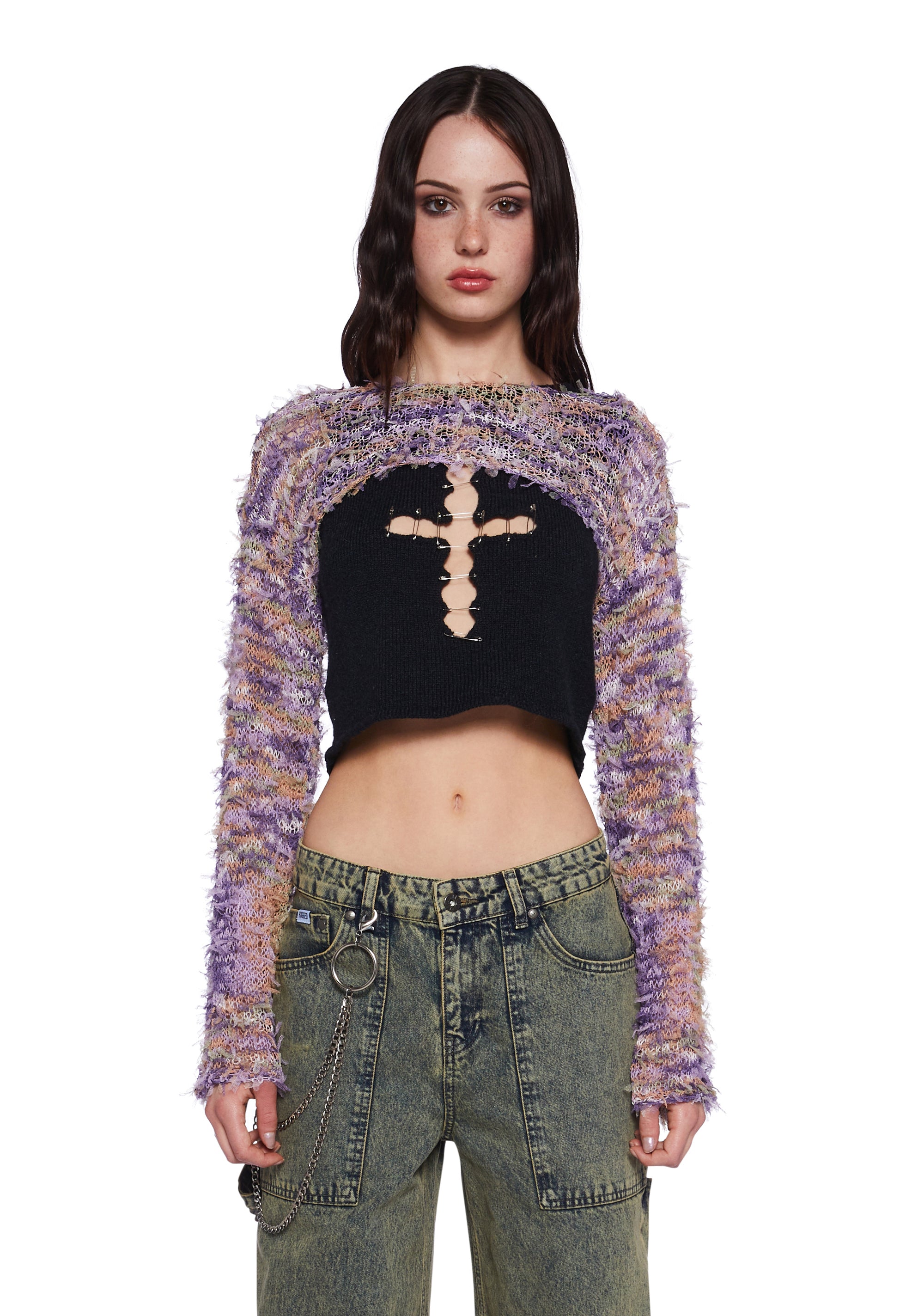 The Ragged Priest Knit Crop Shrug- Multi – Dolls Kill