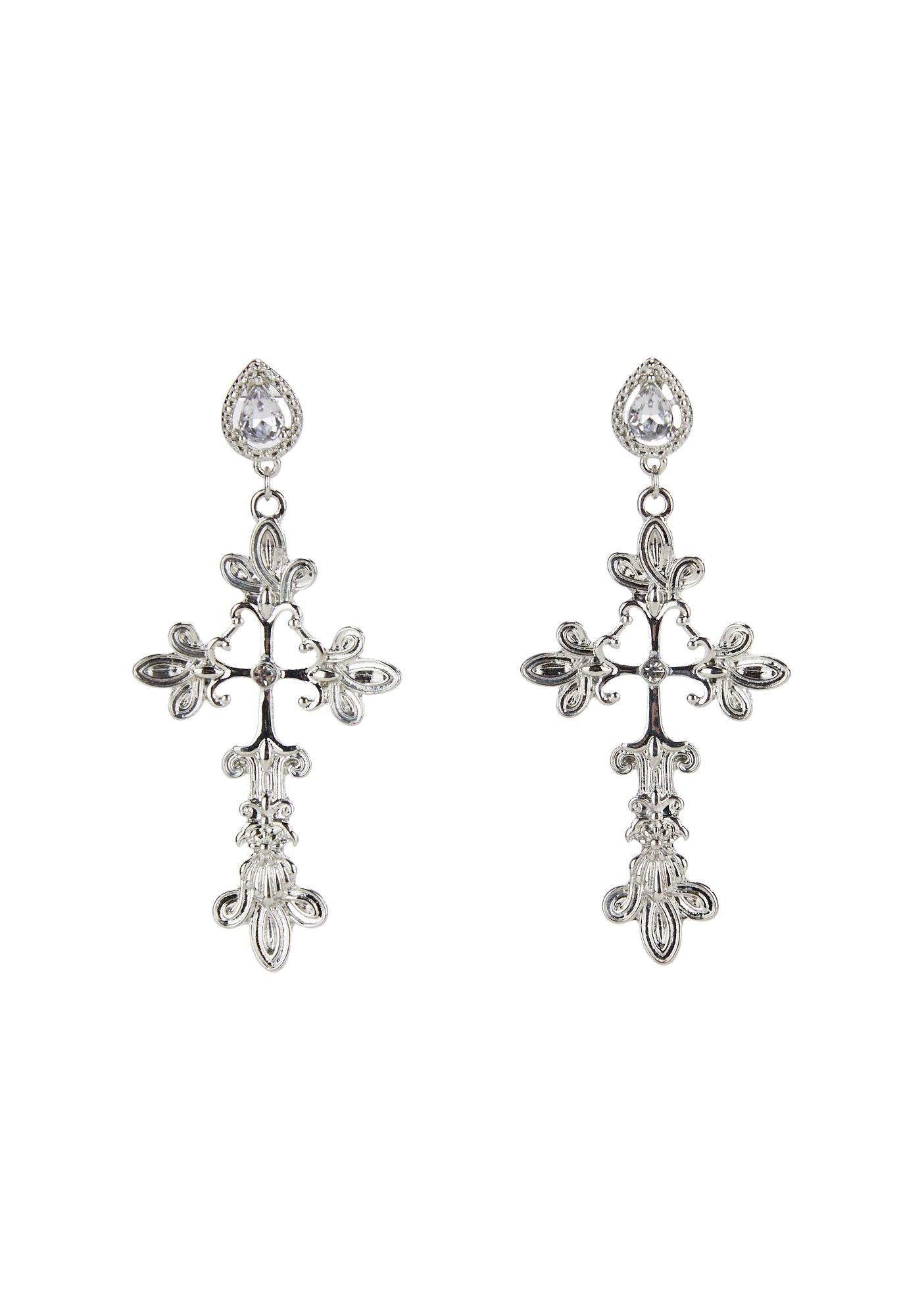 Sparkly Cross Drop Earrings - Silver – Dolls Kill