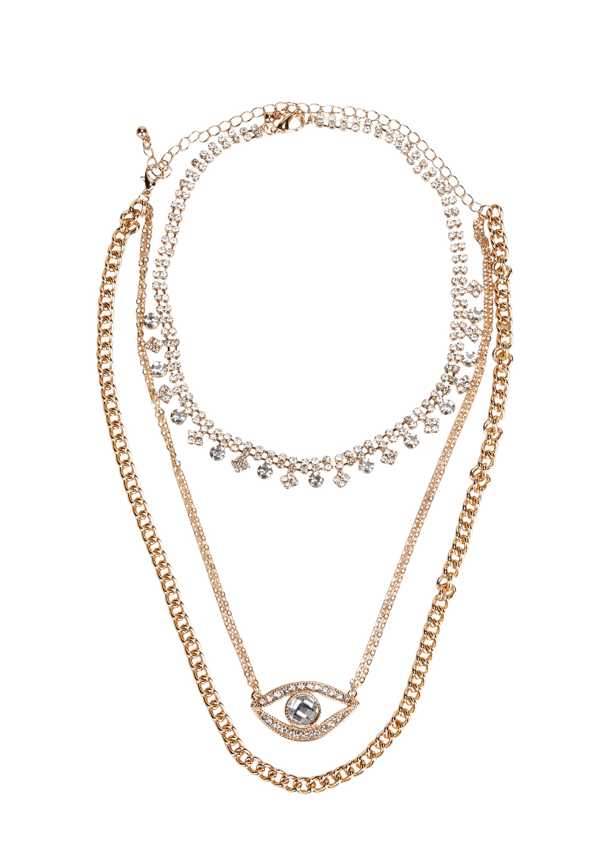 Evil Eye Rhinestone Charm Necklace - Gold – Dolls Kill