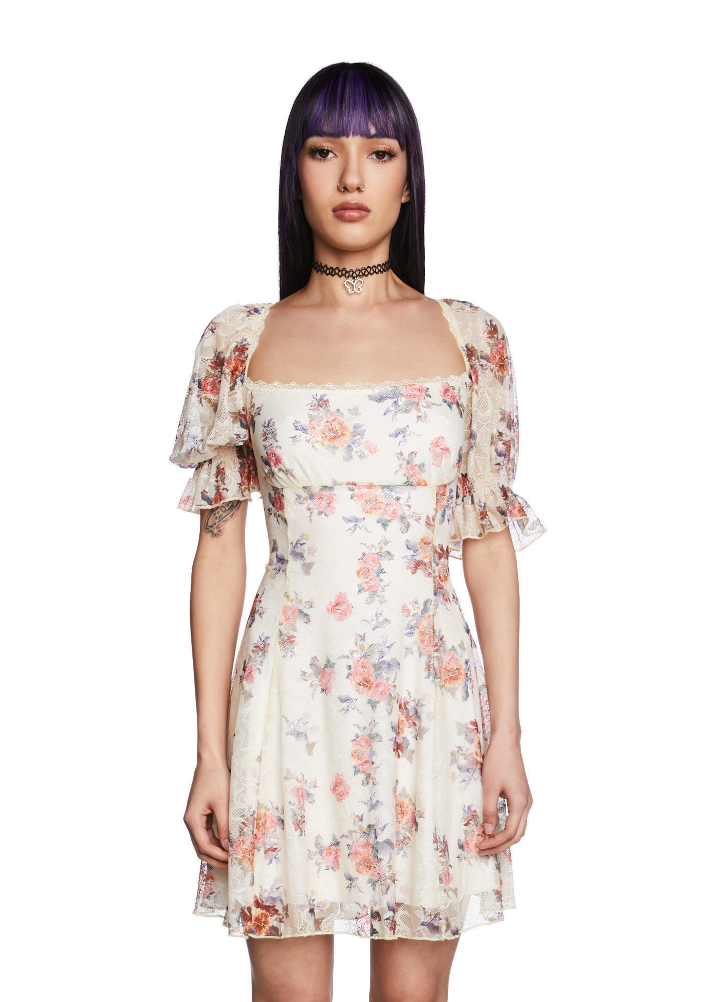 Delia's Floral Print Babydoll Dress - Cream Multi – Dolls Kill